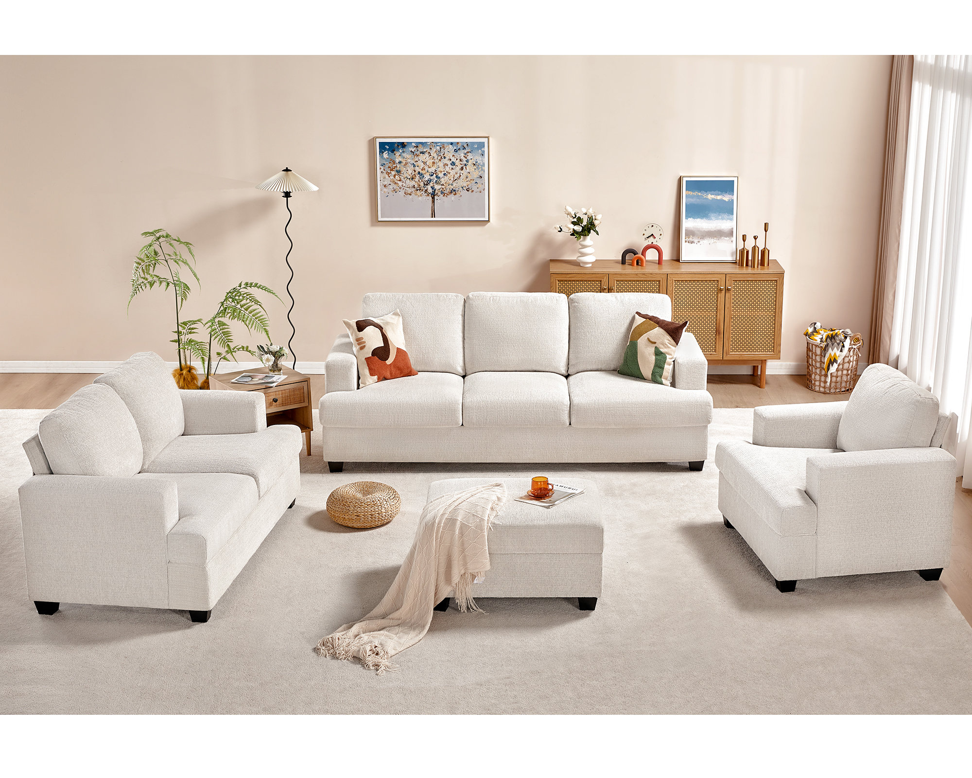 Wade Logan Berlinde 4-Piece Living Room Set Modern Couches With Storage ...