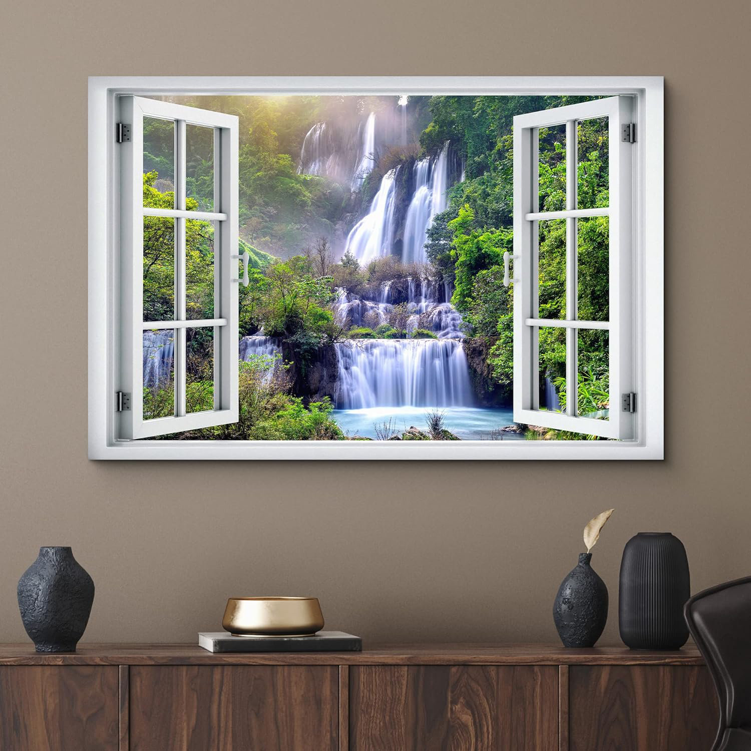 IDEA4WALL Window Scenery " Window View Rustic Waterfall Rapid Lake ...