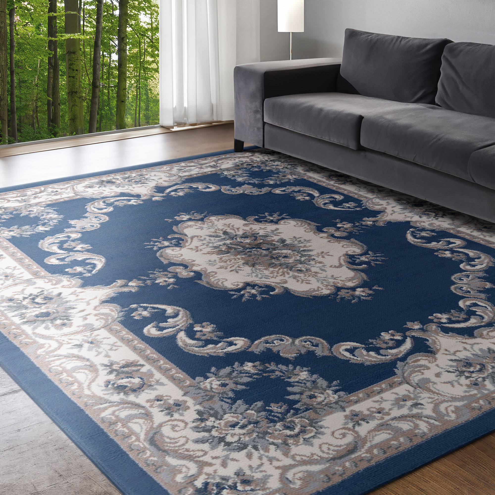 Astoria Grand Riter Dark Blue / Navy / Cream Aubusson Oriental Rug ...