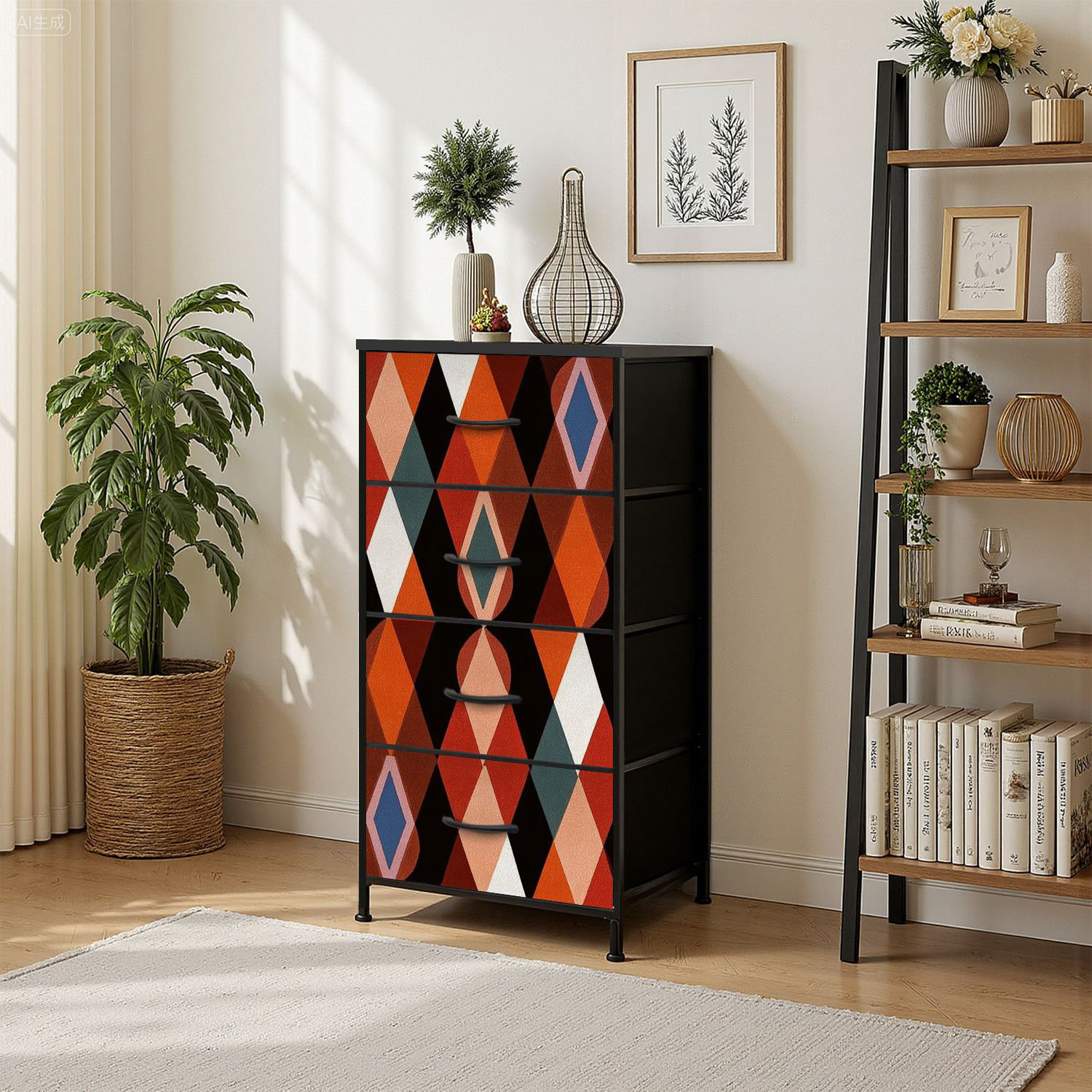 Ebern Designs 4 Drawer Vertical Storage Dresser geometric framed ...