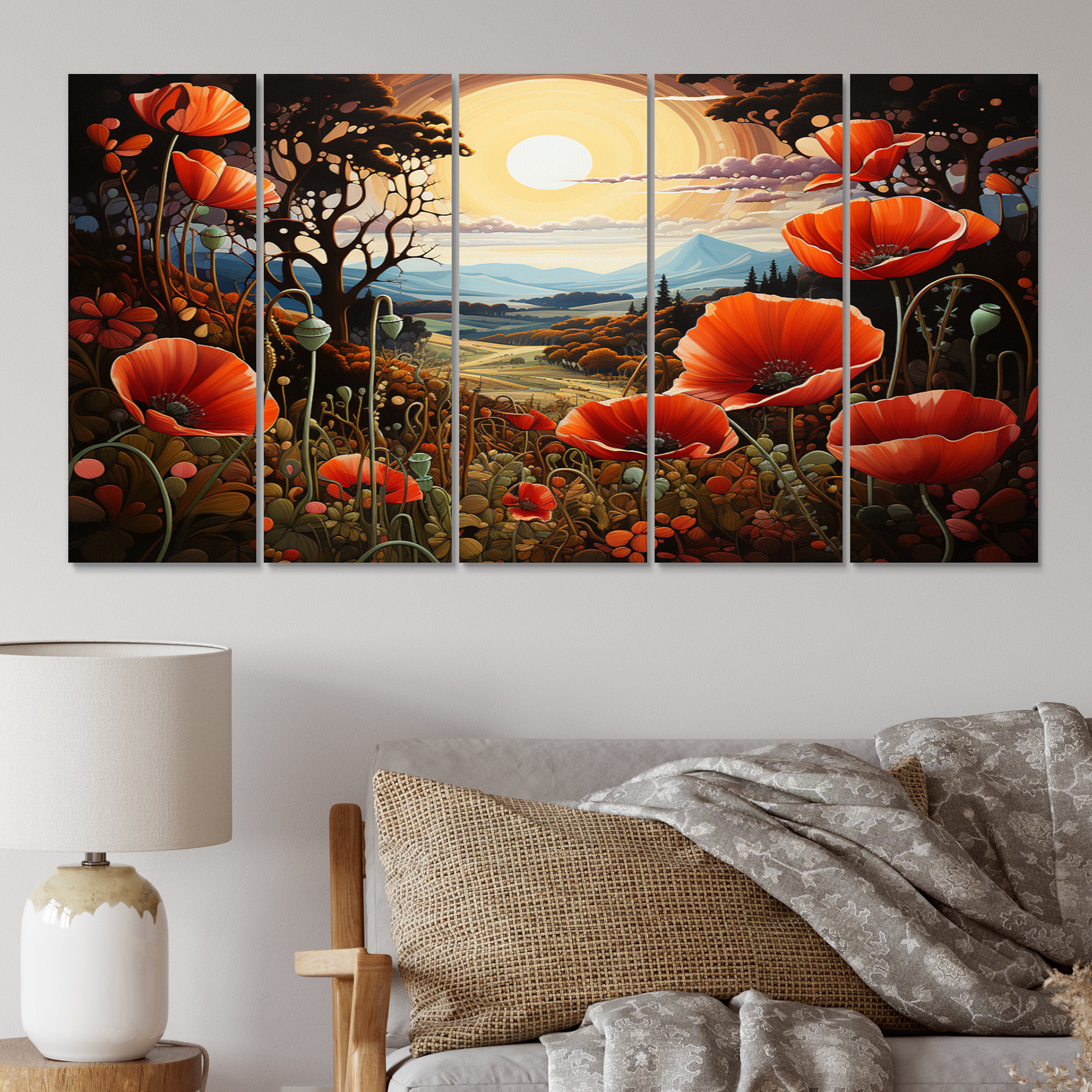 Design Art Countryside Red Poppy Field III - Countryside Metal Wall ...