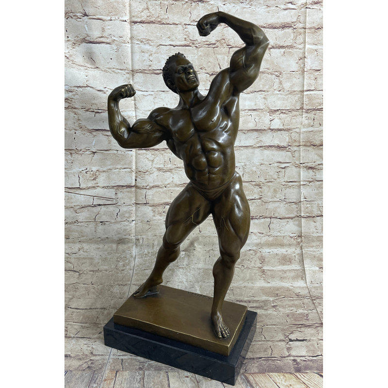 Charlton Home® Bodybuilder Muscle Iron Man Athlete Bronze Statue ...
