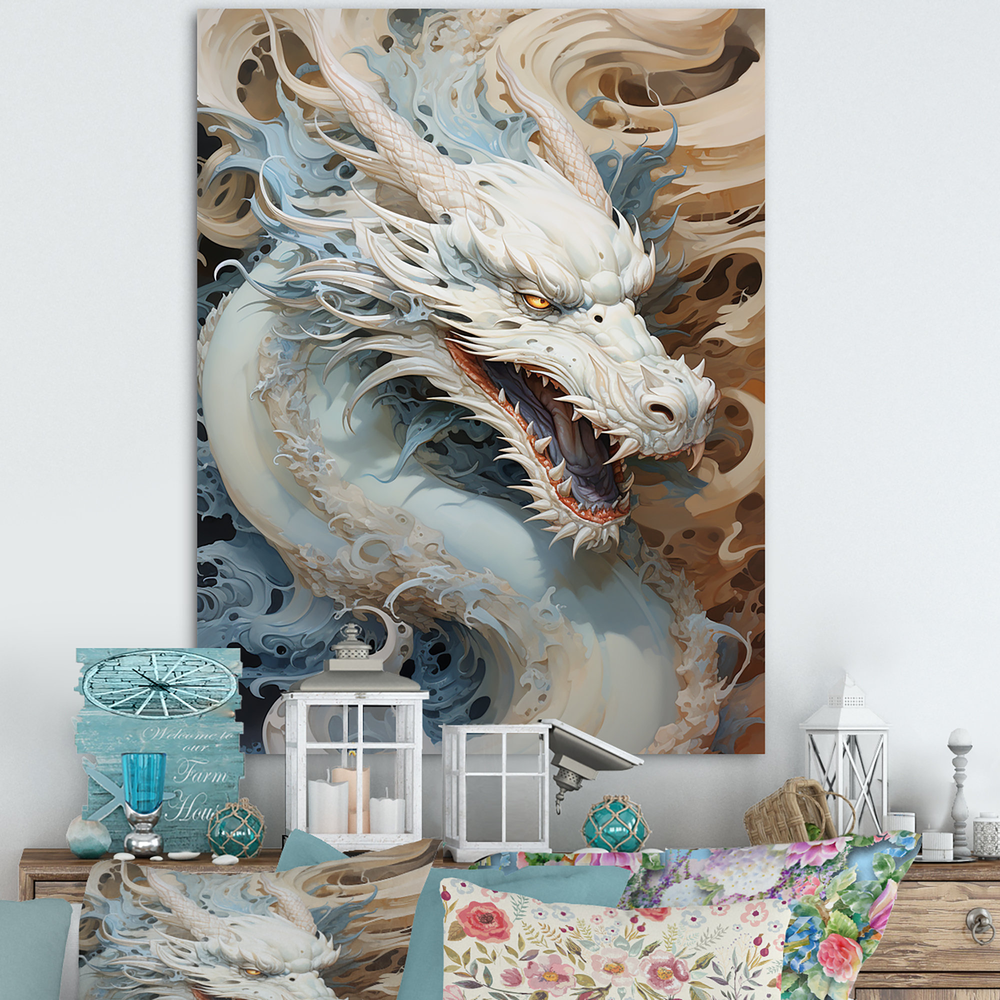 Trinx Epic Blue And Gray Dragon Odyssey II On Canvas Print | Wayfair