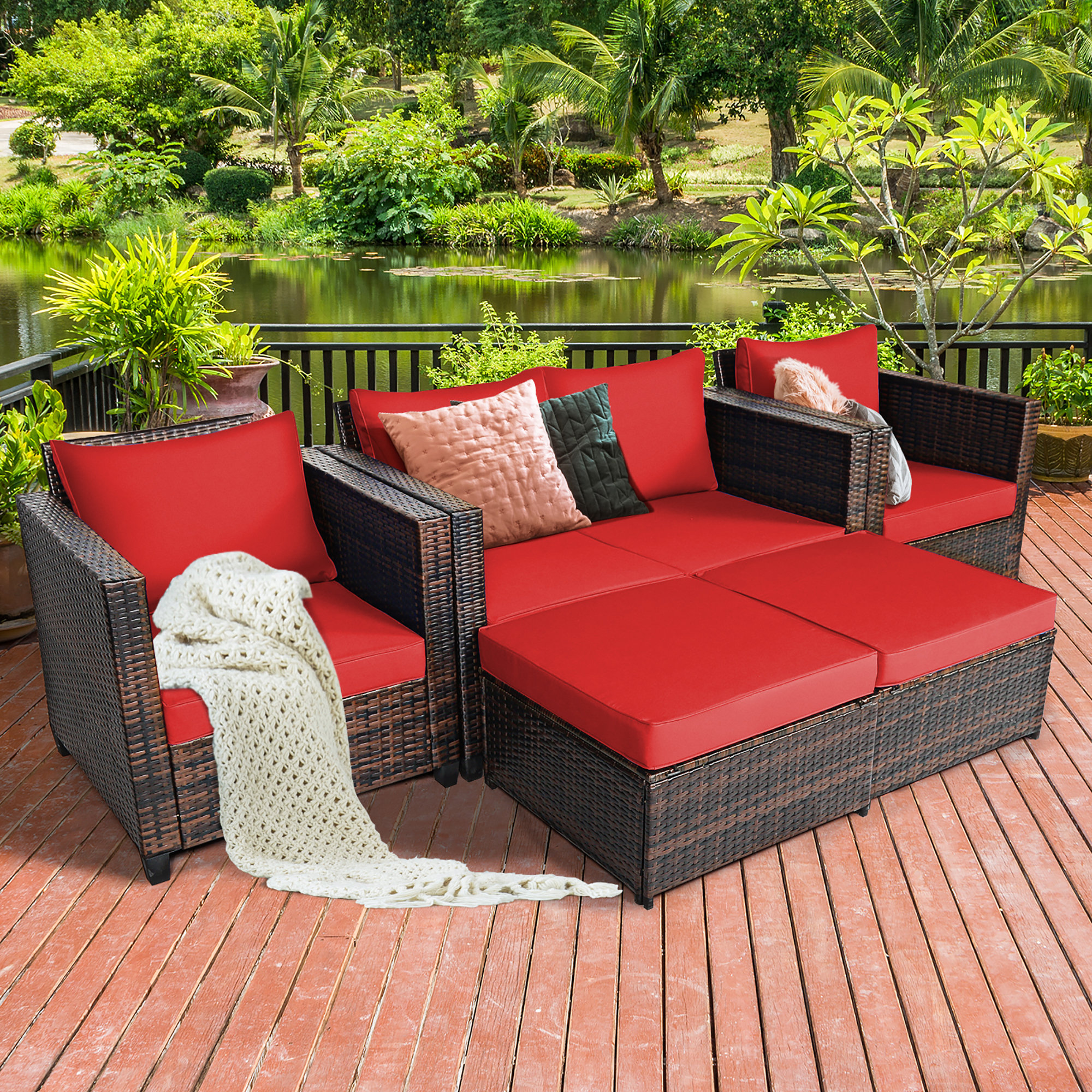 Latitude Run® 5 Piece Rattan Sofa Seating Group with Cushions & Reviews ...