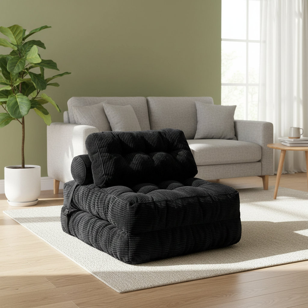 Latitude Run® Black Single Folding Sofa Bed With Pillow And Back ...