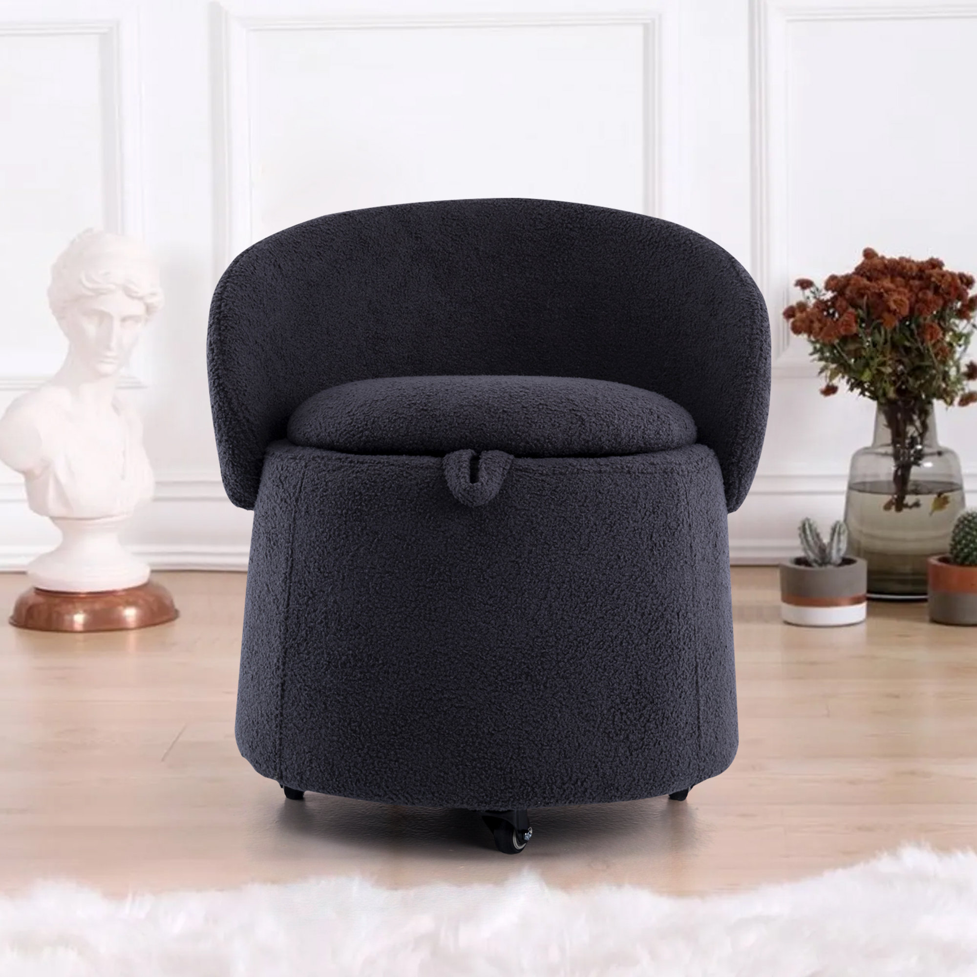 Latitude Run® Modern Teddy Velvet Single Bucket Chair with Storage for ...