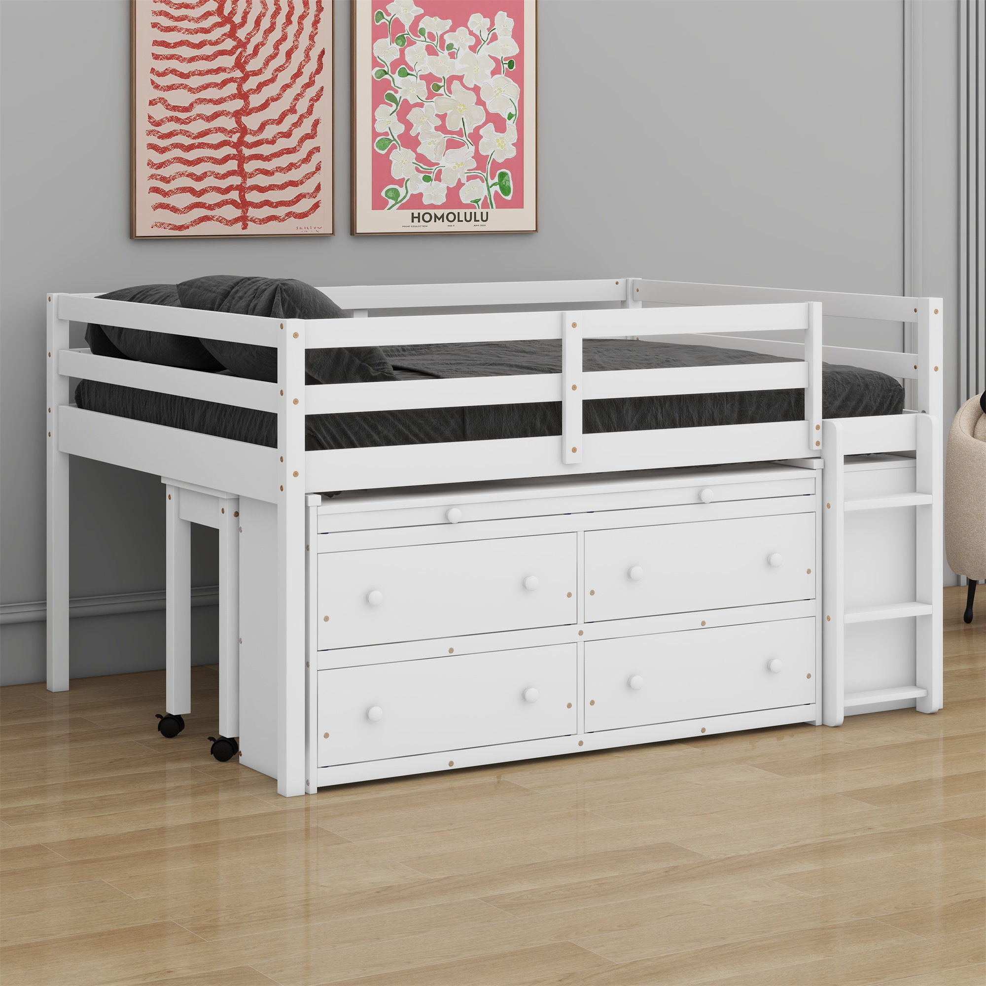 Latitude Run® Loft Bed With Retractable Writing Desk And 4 Drawers ...