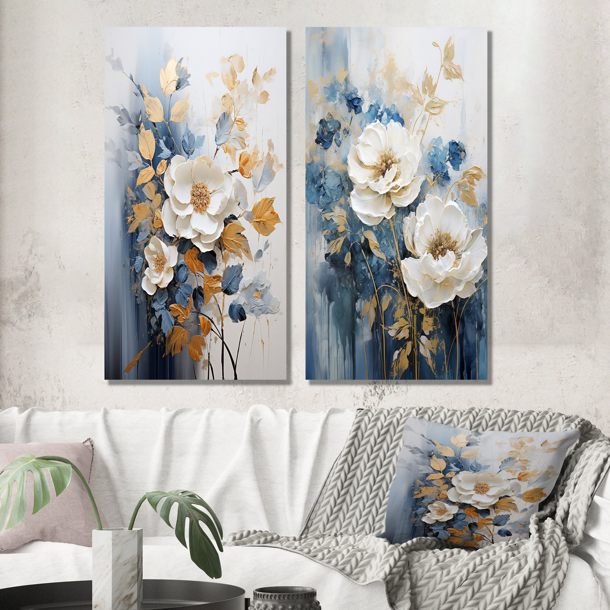 House of Hampton® Golden Blue And White Seasonal Flowers Dream ...