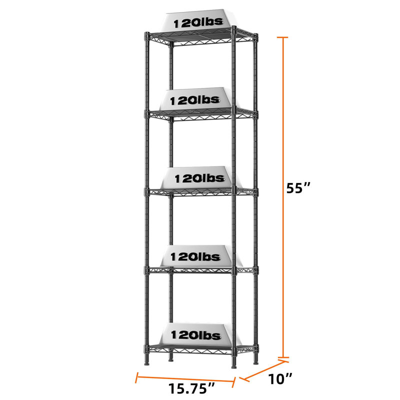 Ebern Designs 5-Tier Adjustable Wire Shelving Storage Rack | Wayfair