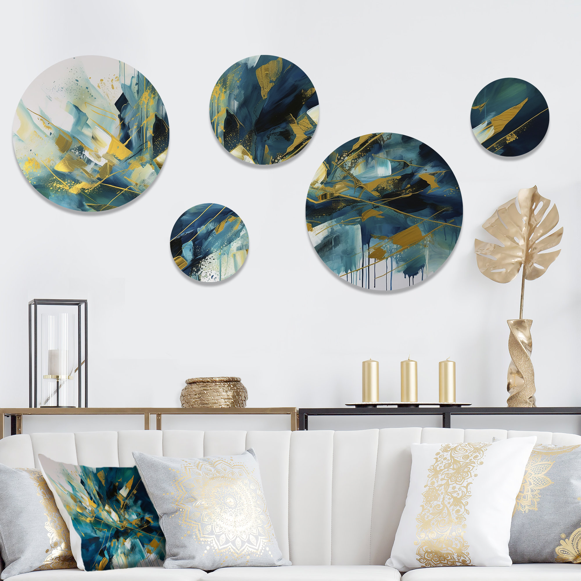 Design Art 5 Golden Explosion Triangles V Wall Decor Set | Wayfair