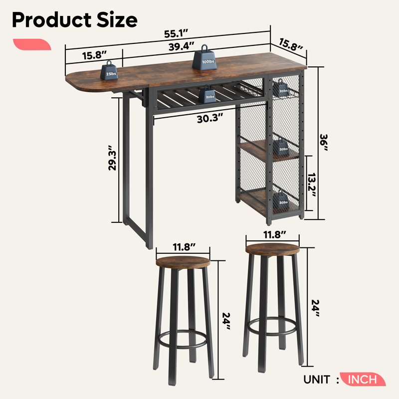 Mercury Row® Verret Liquor Bar Pub Table Adjustable Shelves & Cup ...