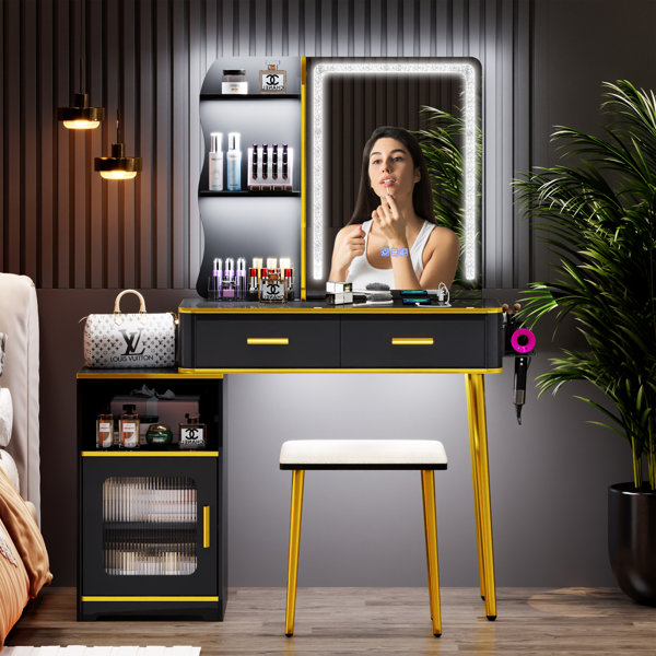 Mercer41 Ronalie Makeup Vanity with LED Light | Wayfair