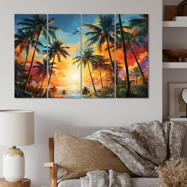 DesignArt Colorful Palm Trees Collage VI On Canvas 4 Pieces Print | Wayfair