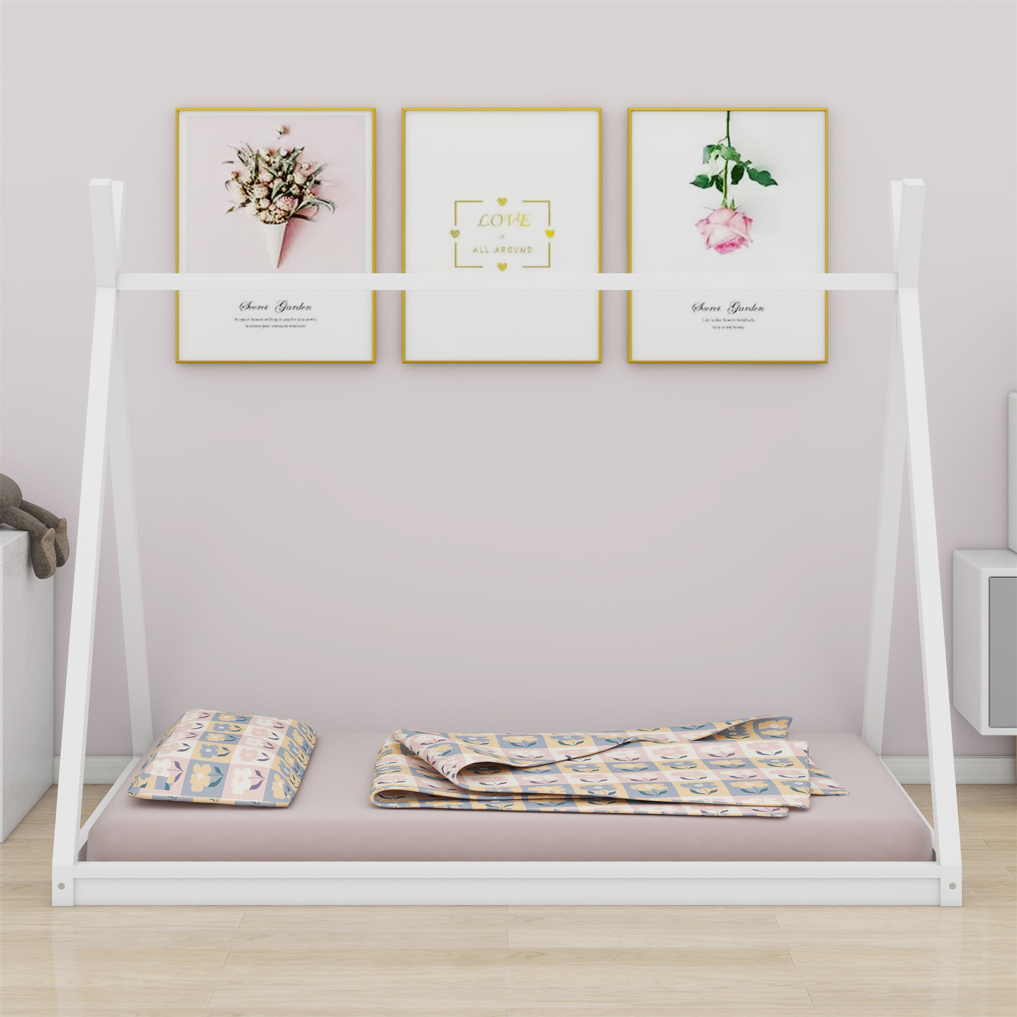 Harper Orchard Wood Tent Bed For Kids, Montessori Style Low-Floor Bed ...