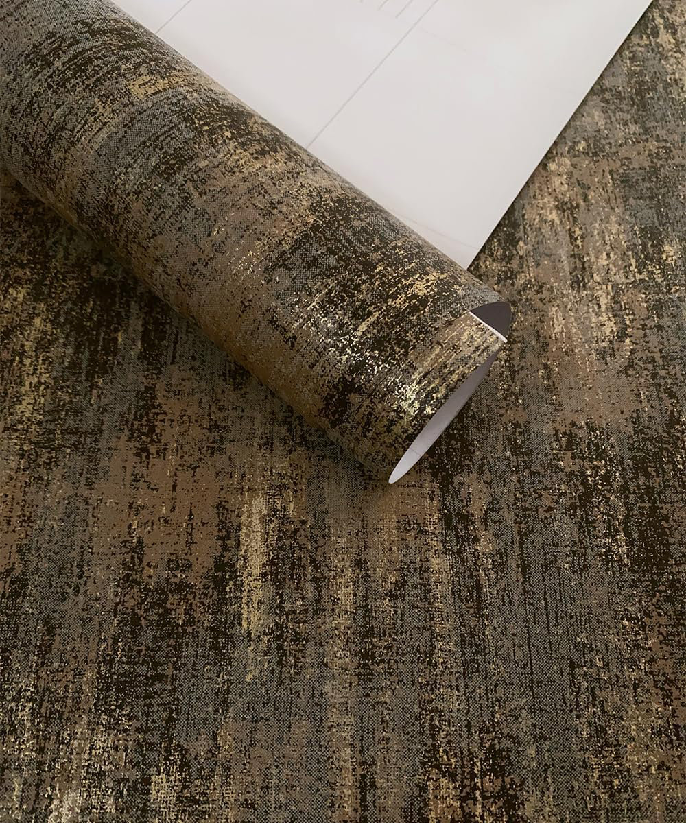 17 Stories Modern Charcoal And Gold Peel & Stick Wallpaper - Industrial ...