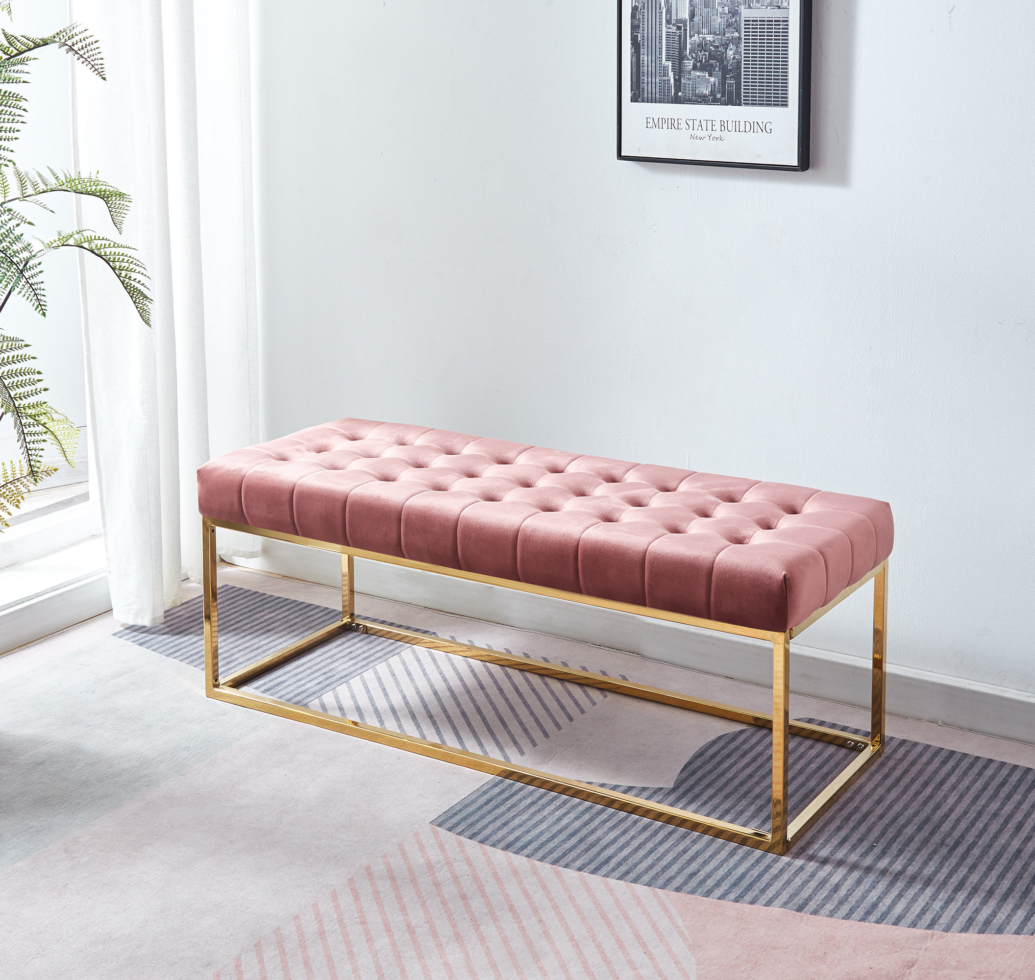 Mercer41 Greydi Tufted Velvet Bench with Gold Chrome Legs - Wayfair Canada
