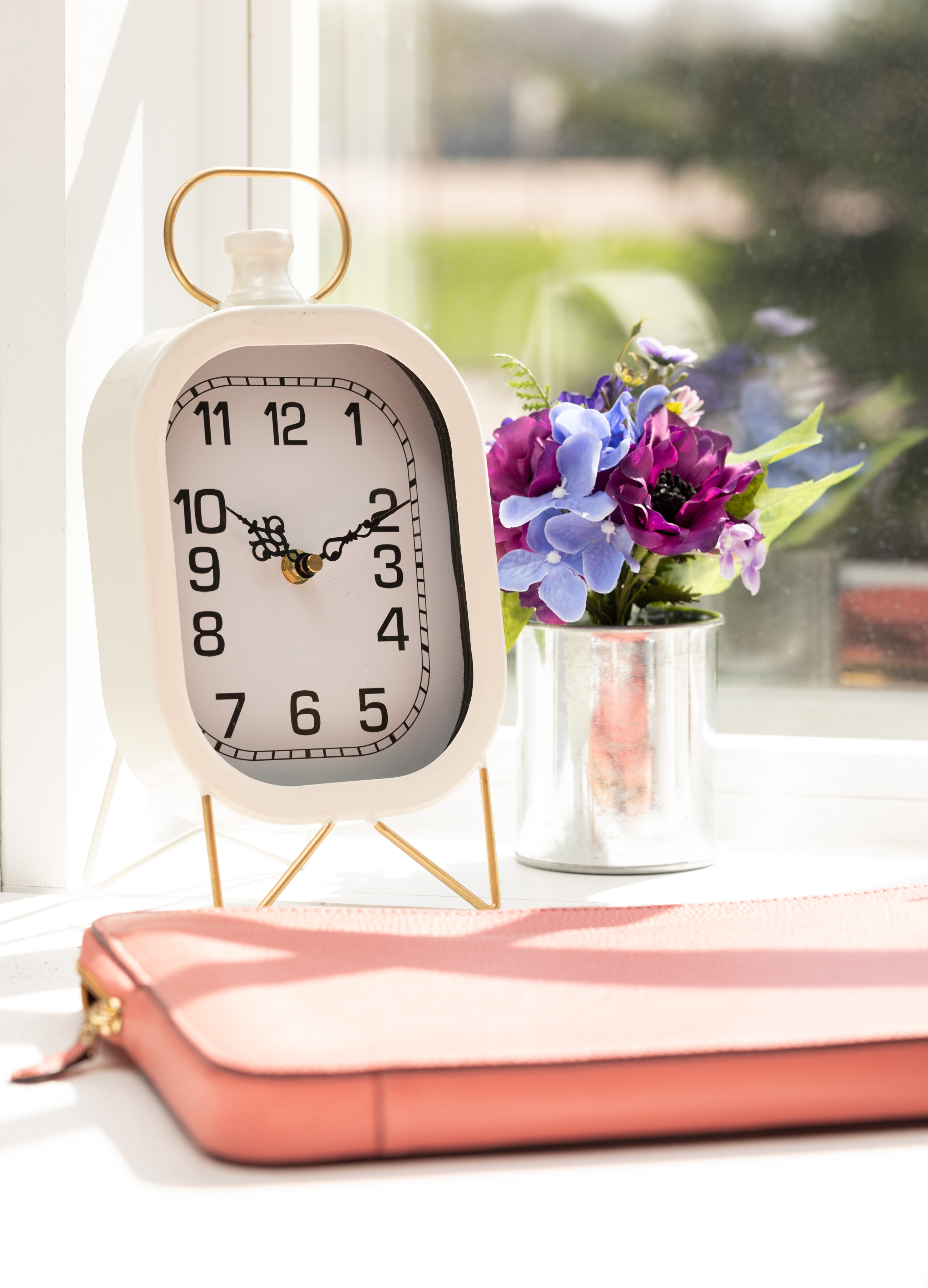 Brayden Studio® Desk Analog Metal Mechanical Tabletop Clock in White ...