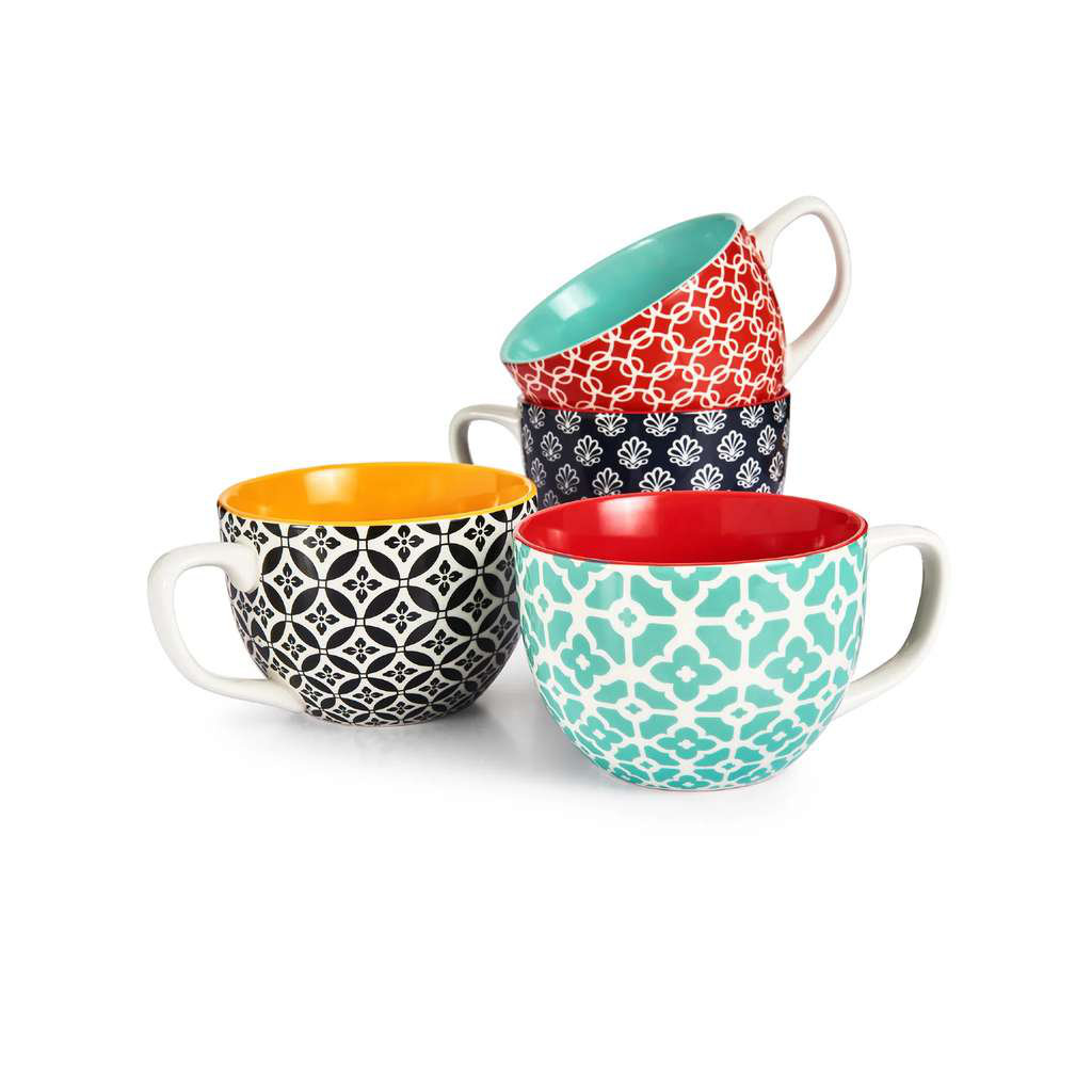 DOWAN Vintage Pattern Ceramic Mug Set - 4 Piece 24oz Cups | Wayfair