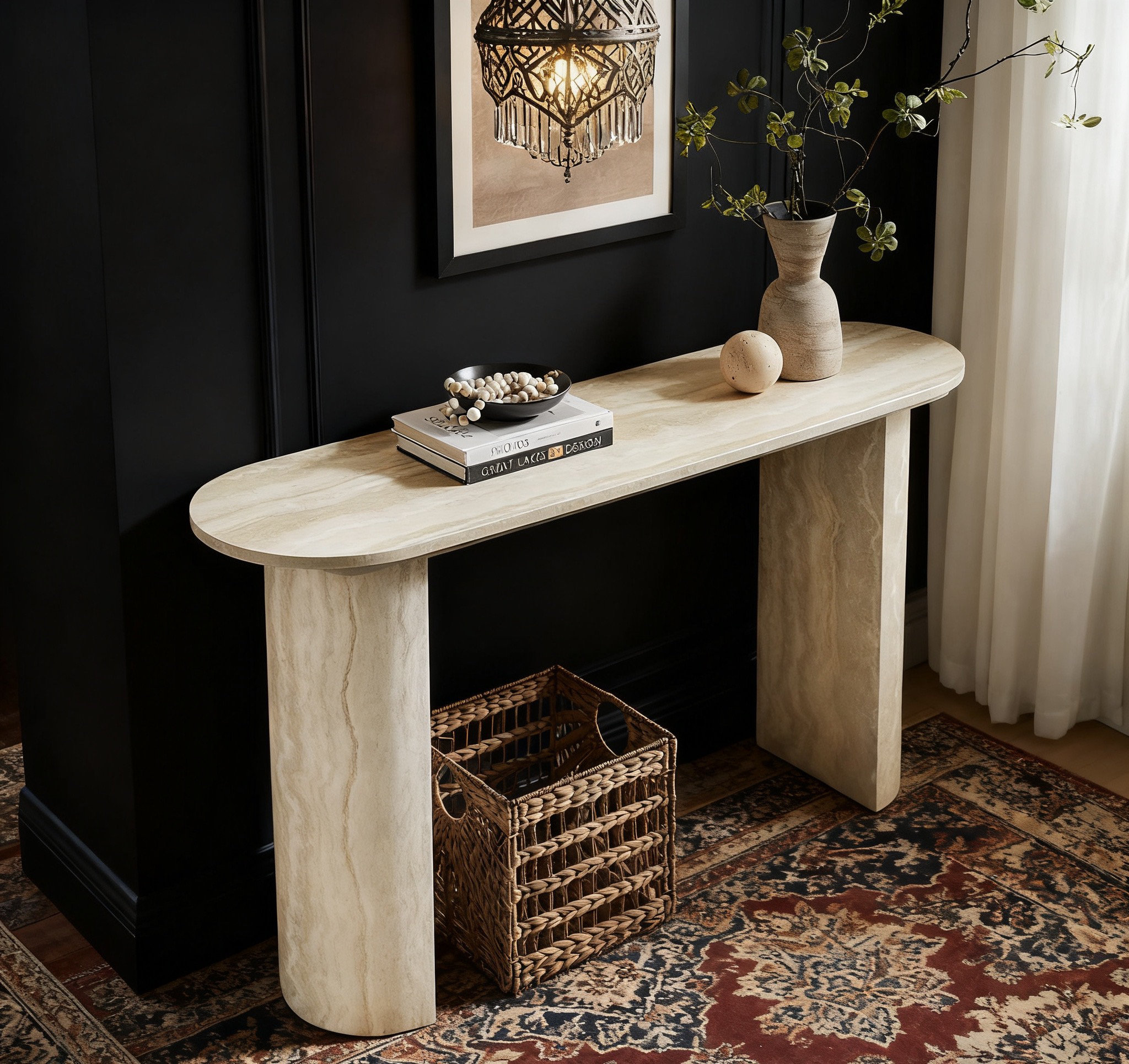 Latitude Run® 55.12 Inch Faux Marble Pattern Console Table For Living ...