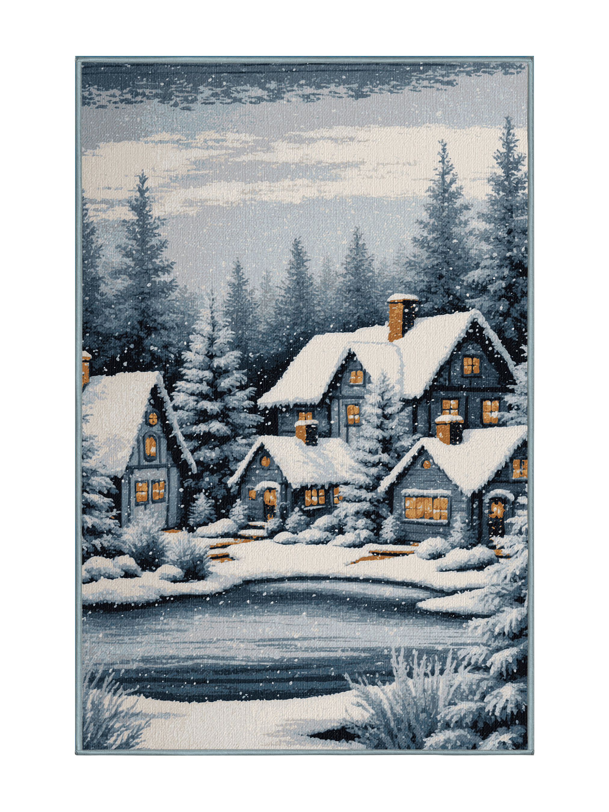 Foundry Select Washable Winter Snow Scenes Farm Area Rug | Wayfair
