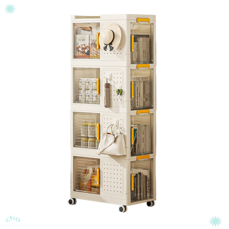 Rebrilliant 4-Tier Rolling Storage Bookcase with Wheels for Living Room ...