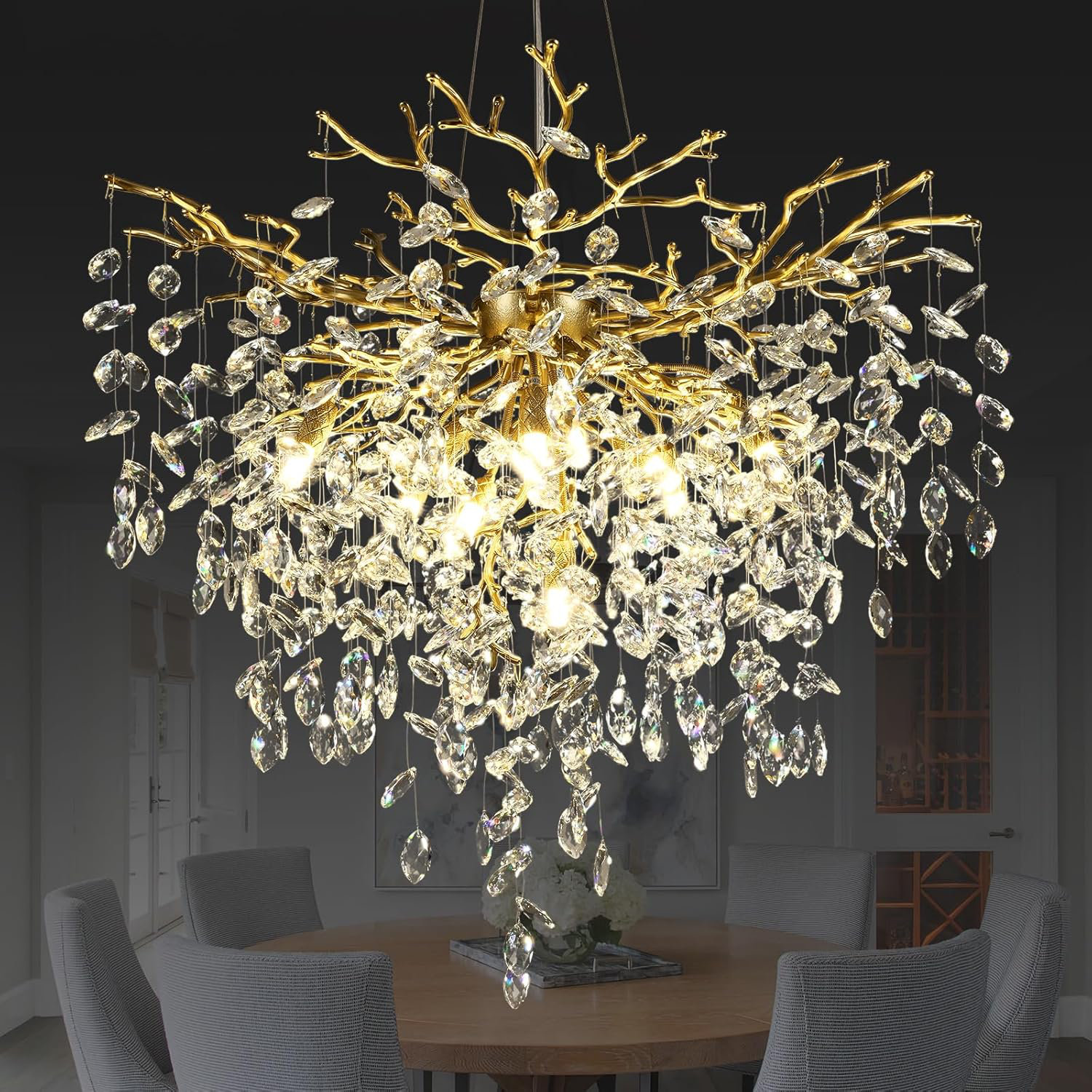 House of Hampton® Dimmable K9 Crystal Round Tree Branches Chandeliers ...
