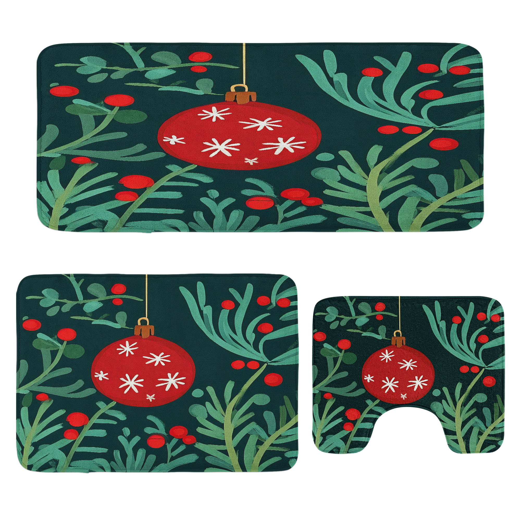 Astoria Grand Christmas Bathroom Rug Set 3 Pieces U-Shape & Rectangle ...