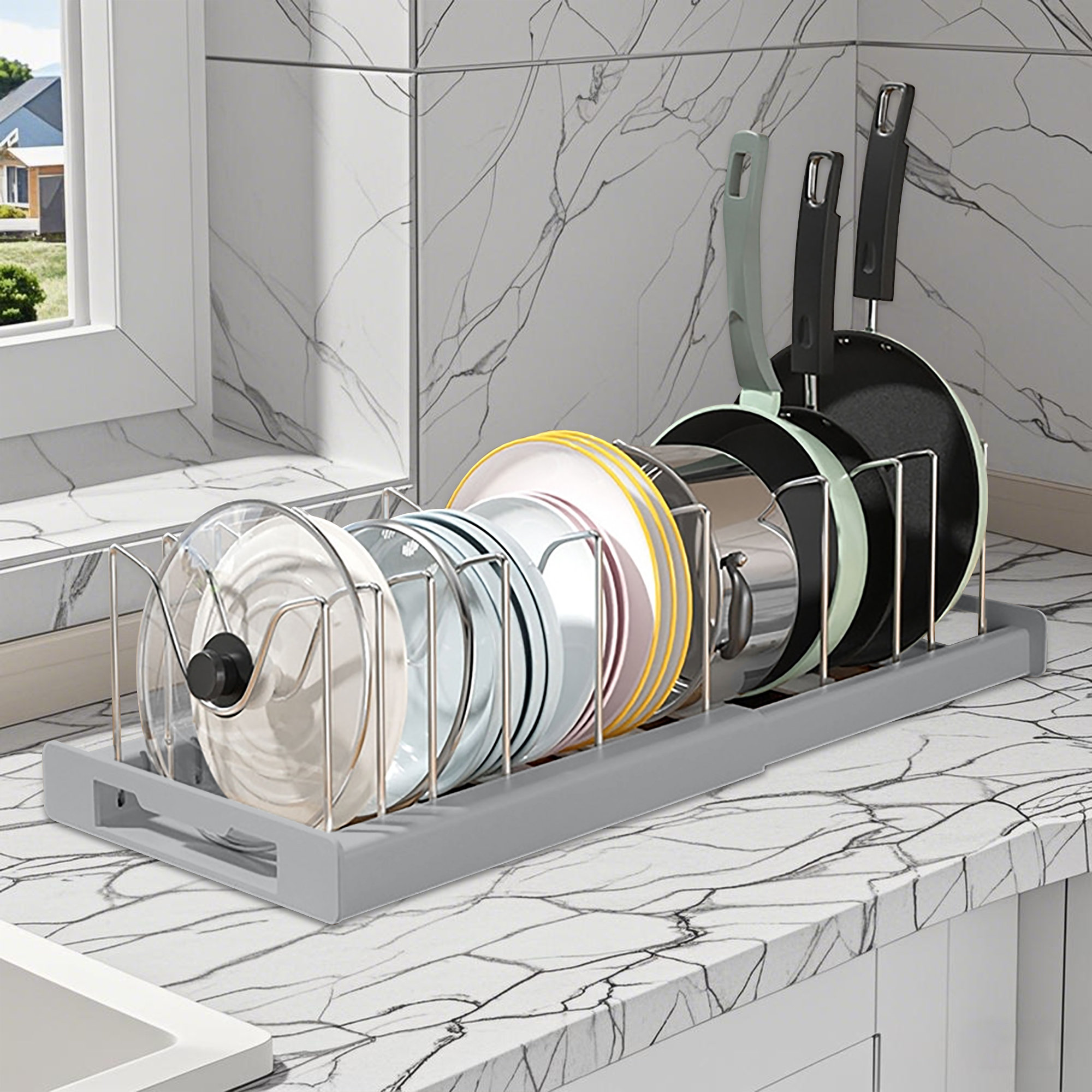 Prep & Savour Adjustable Under-Cabinet Pot & Pan Organizer - Expandable ...