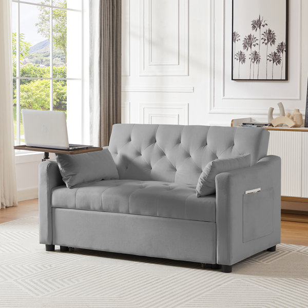 Everly Quinn Aloway 53.5'' Velvet Tufted Back Convertible Sofa | Wayfair