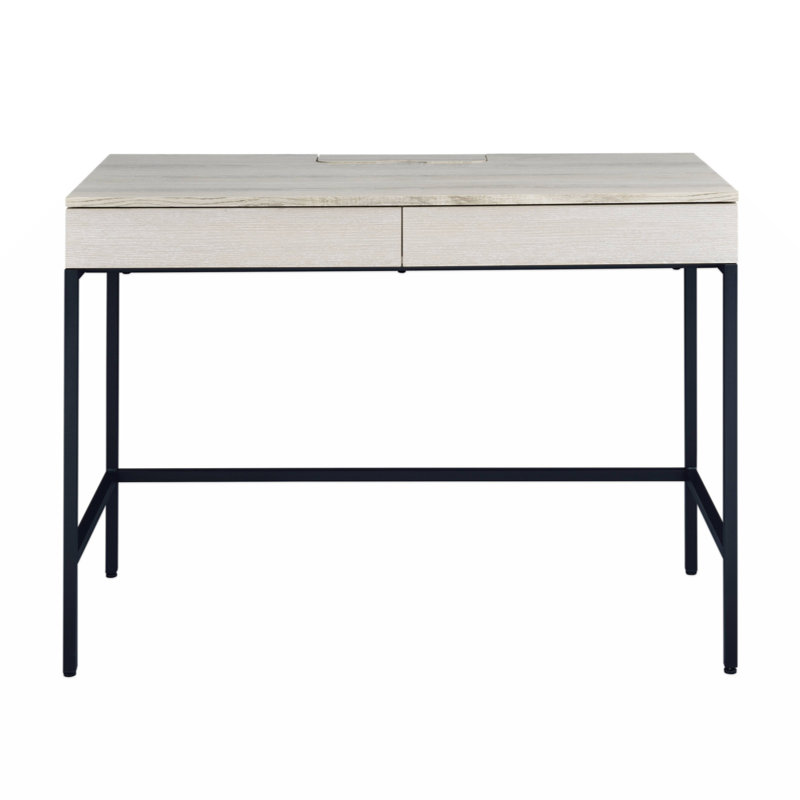 17 Stories Delfine Natural and Black Writing Desk with 2 Drawers | Wayfair