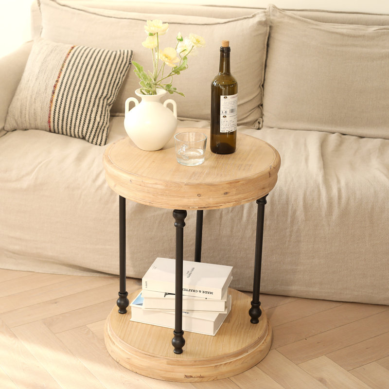 Williston Forge Jeta Rustic Round Solid Wood Storage Side End Table ...