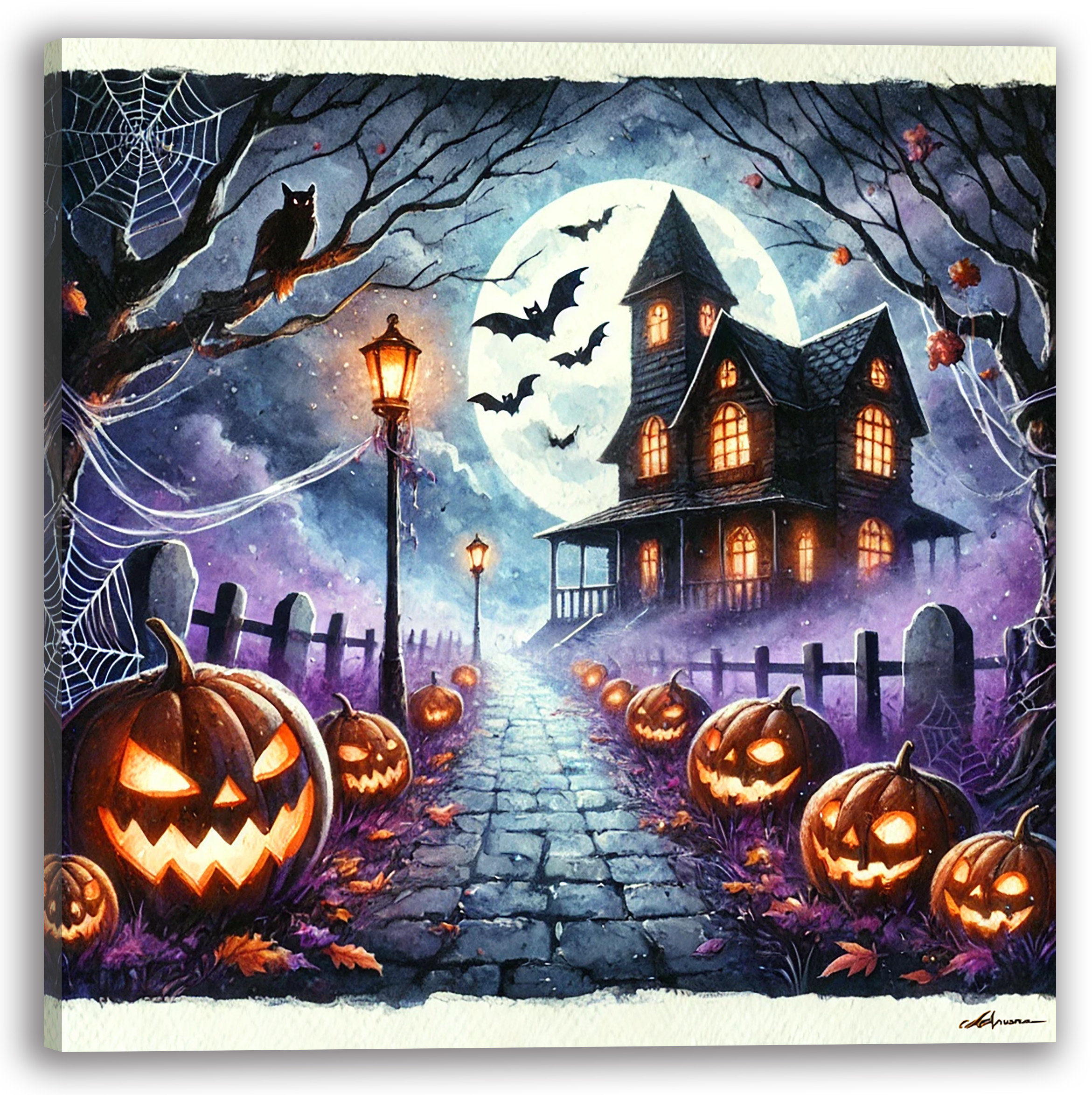 The Holiday Aisle® Haunted Pathway to the Manor Halloween Canvas Art ...