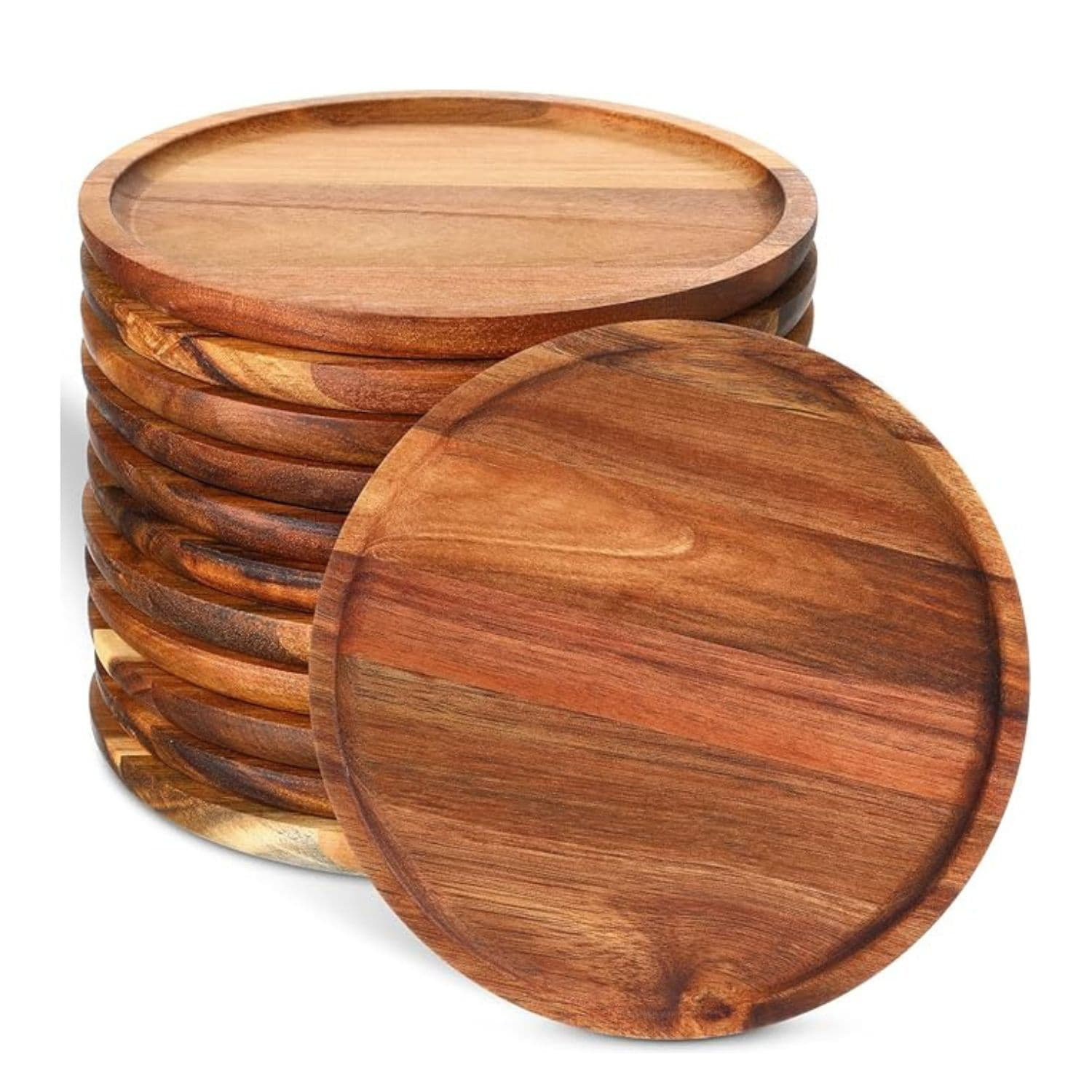 BOLHOG 12-Piece Acacia Round Wooden Dinner Plates | Wayfair