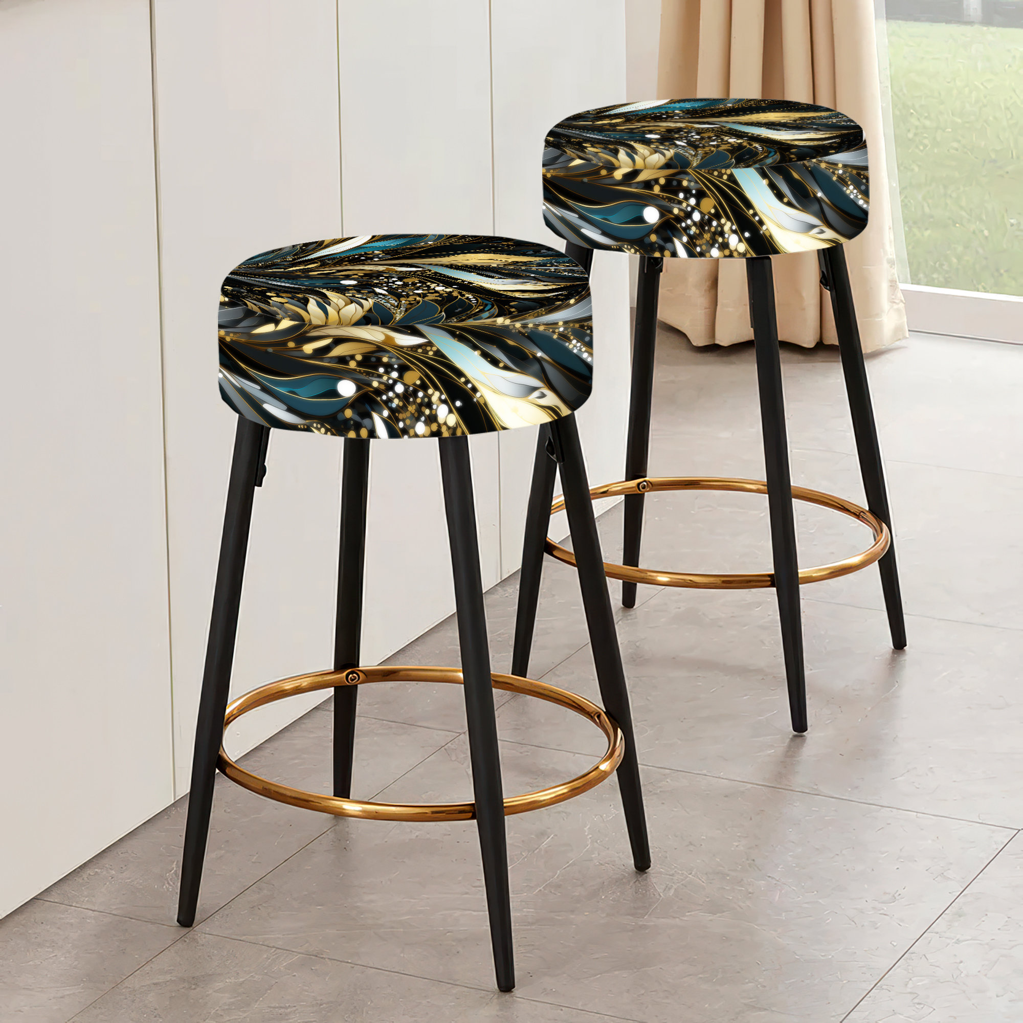 Design Art Blue Boho Chic Feathers Charms II - Boho Bar Stools Set Of 2 ...