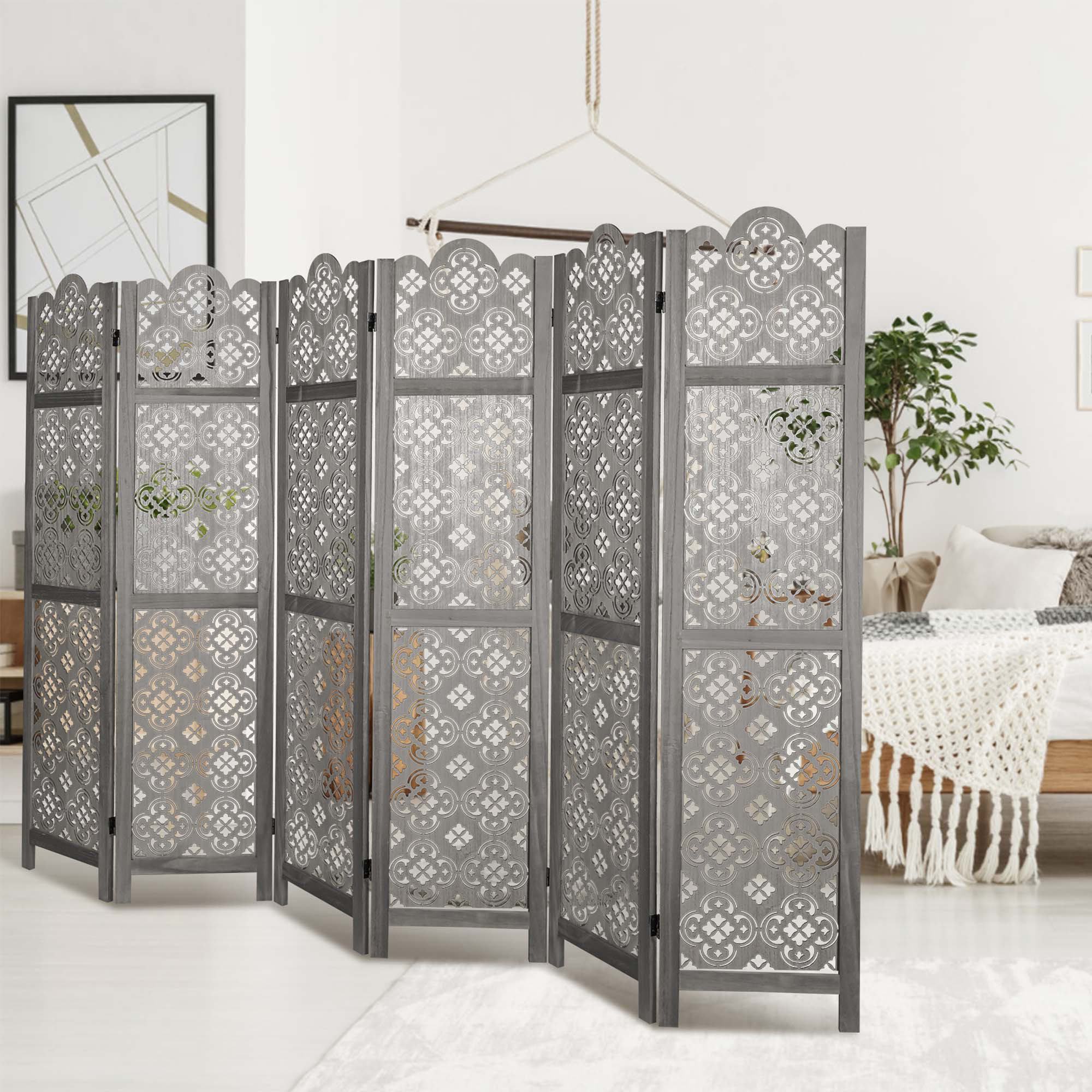 Bungalow Rose Orion Folding Room Divider Carved Privacy Screen ...
