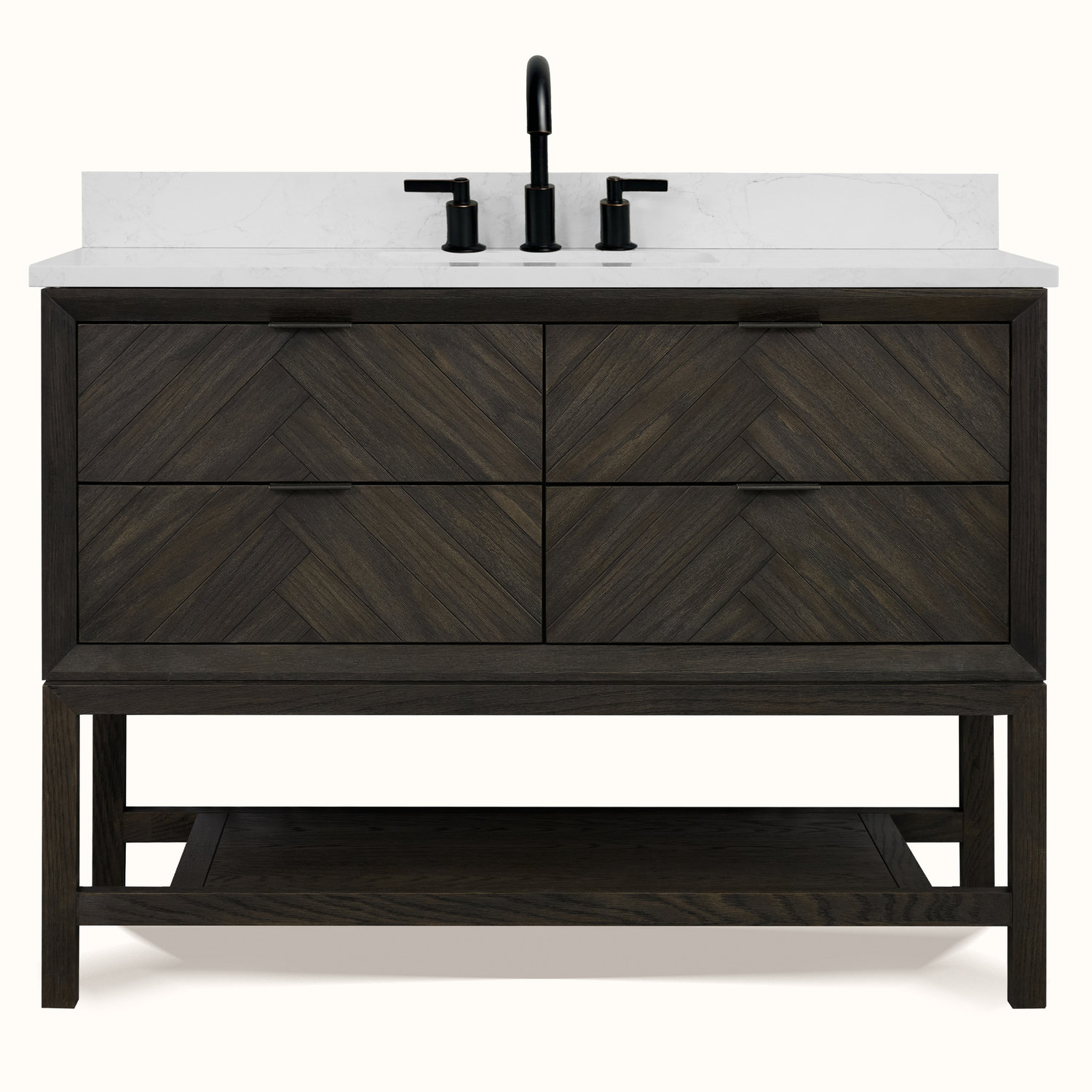 Ebern Designs 48" VANITY WHITEWASHED FINISH WITH 1" THICK ARTIFICIAL ...