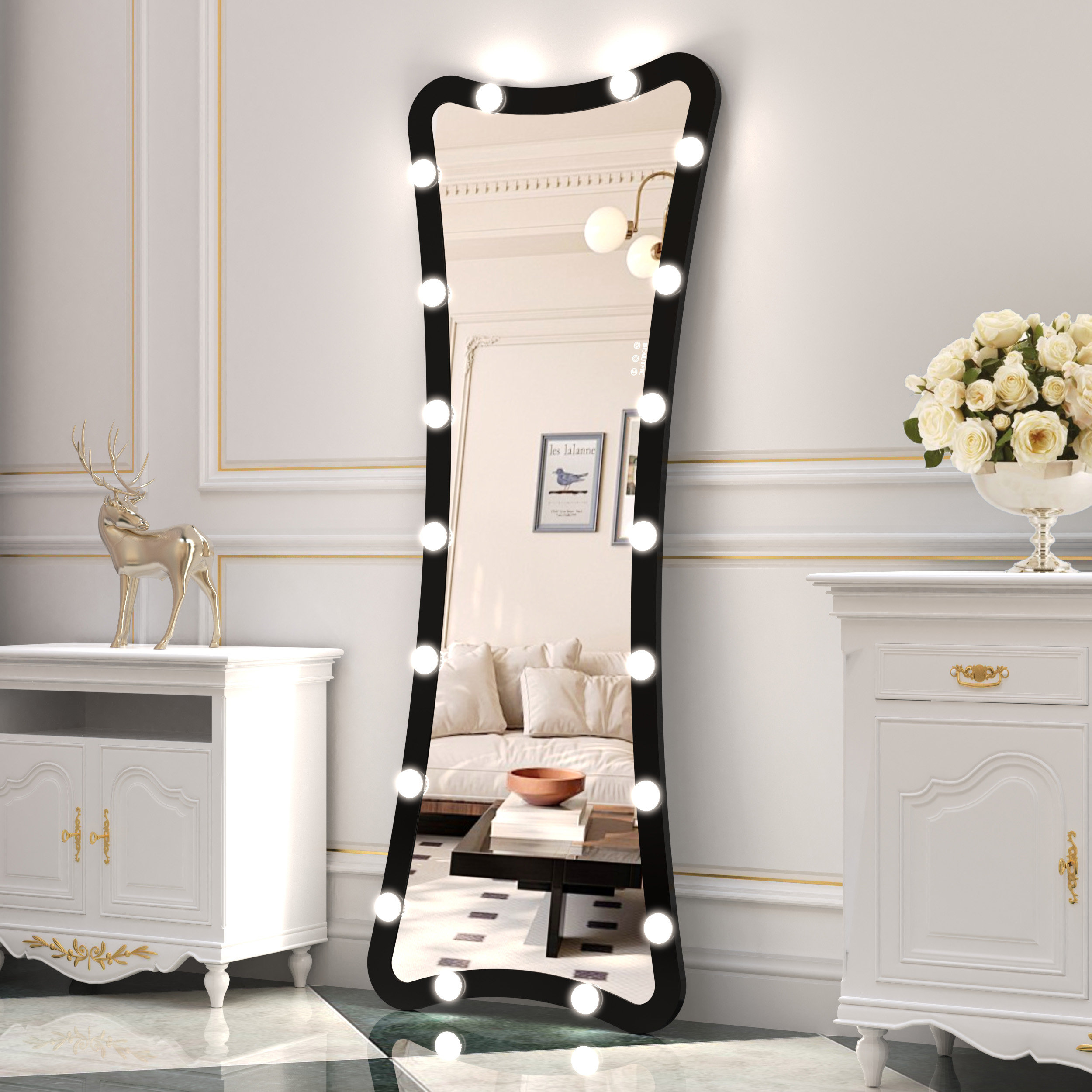 Ivy Bronx Full Length Mirror with Lights Full Body Vanity Mirror with 3 ...