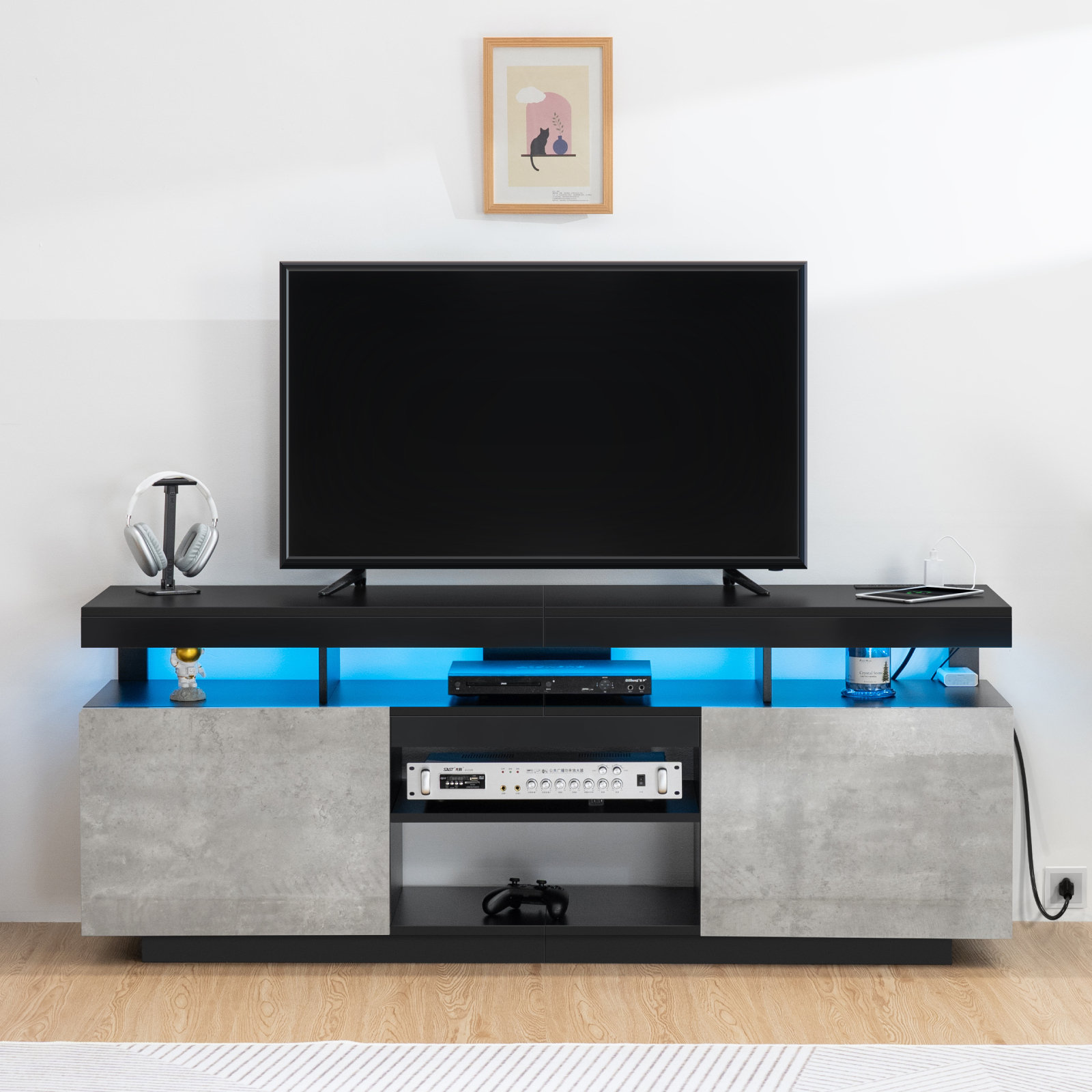 Wrought Studio™ Giess TV Stand for TVs up to 70'', Gaming Entertainment ...