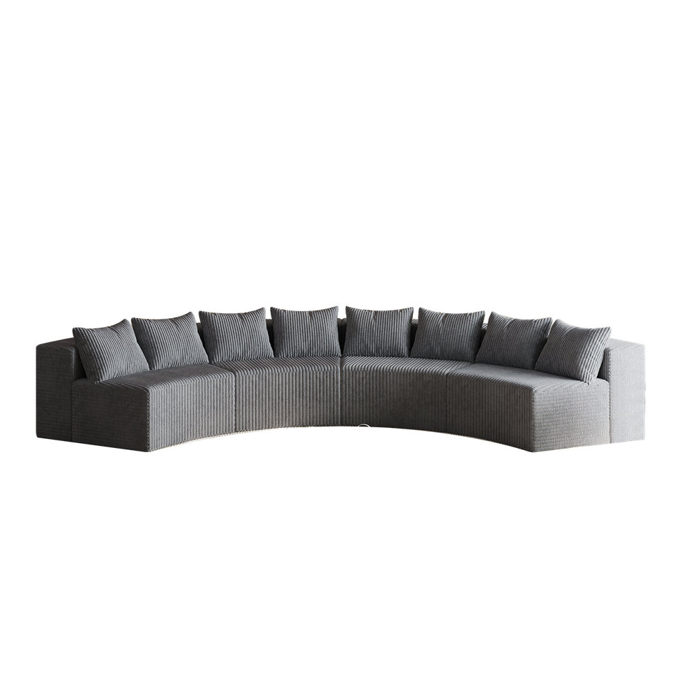 Orren Ellis Corduroy Curved Modular Sectional Sofa with Pillows ...