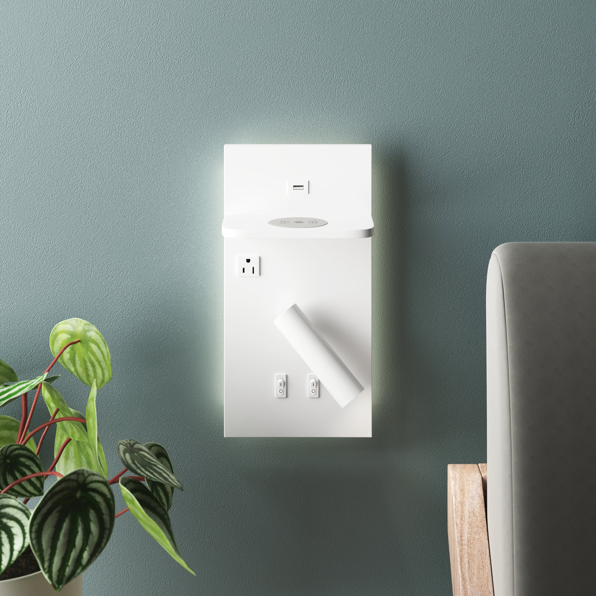 Wade Logan® White Bedside Reading Wall Light with Wireless Charger, USB ...
