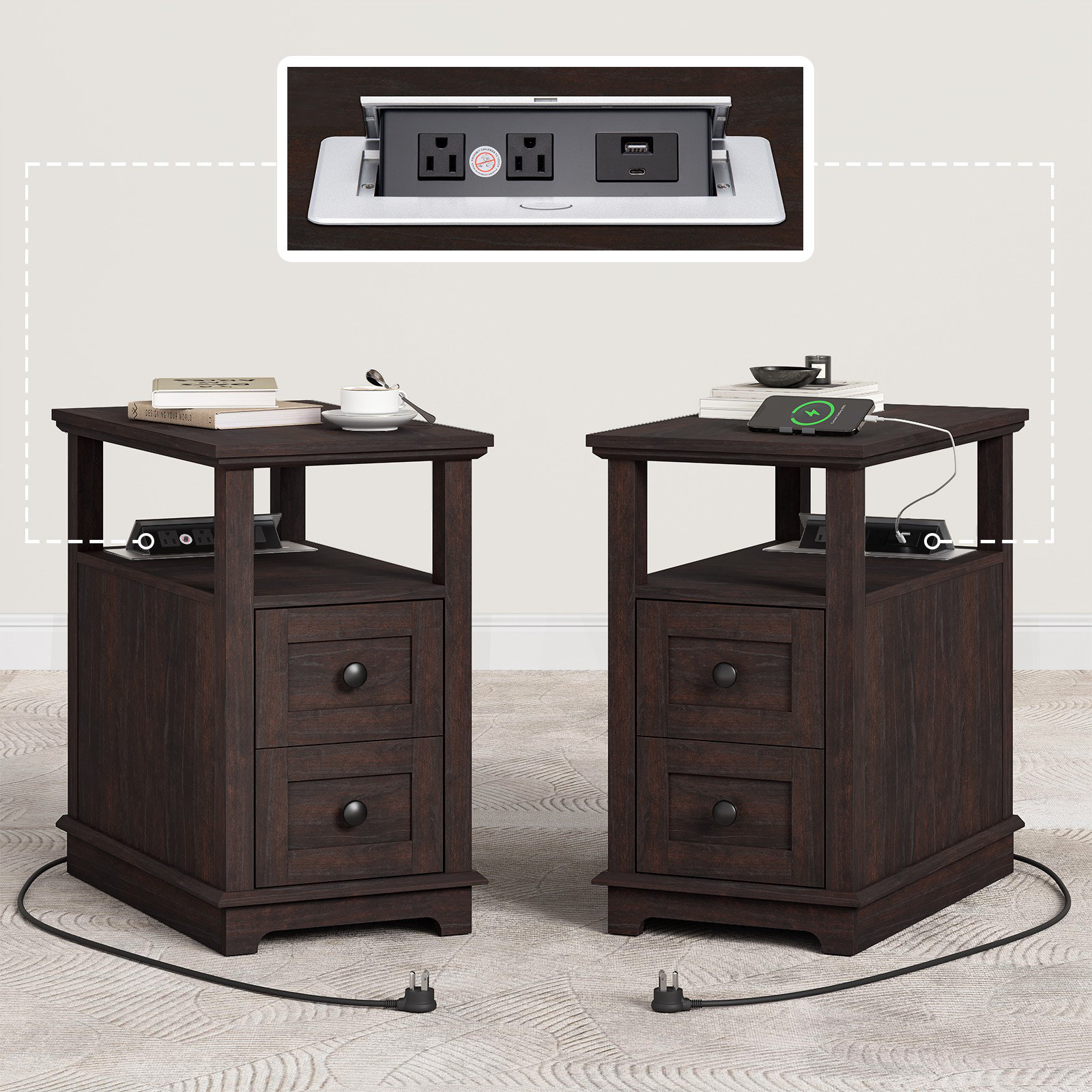Millwood Pines 2 Drawers Bedroom Nightstands with Storage and Built-in ...