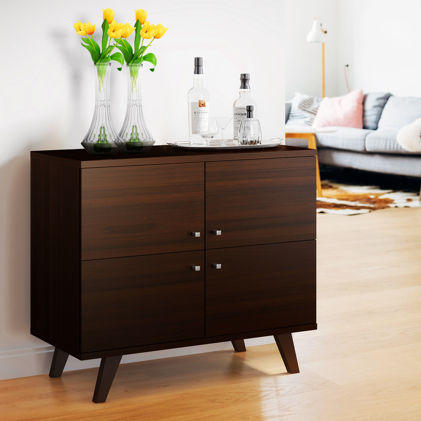 George Oliver Console d'armoire de rangement polyvalente en bois fabriquée à la main 35 pouces ...