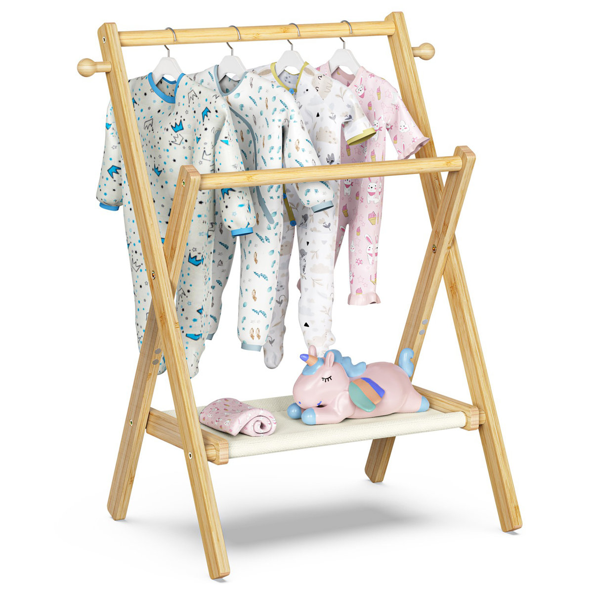 Rebrilliant Marsilio Foldable Baby Clothing Rack with Double Rods ...