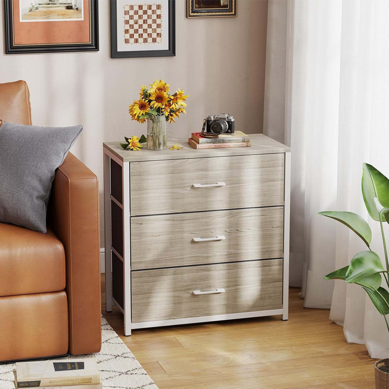 Bungalow Rose Nightstand, End Table, Bedside Table, Tall Fabric Dresser ...