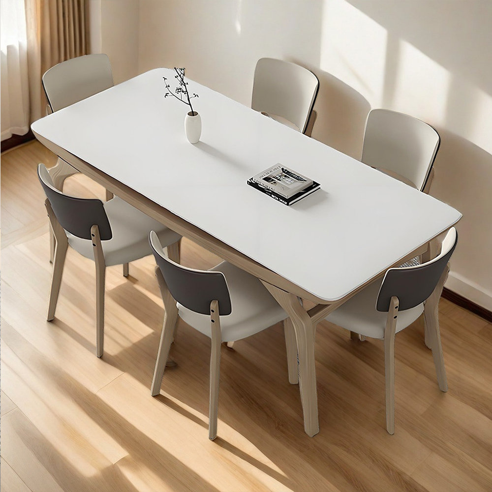 HomeLuxea White Ash Sintered Stone Table with Oak Chairs | Wayfair
