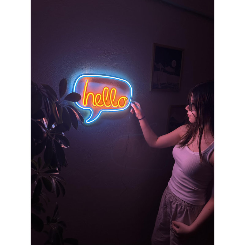 Trinx Hello Metal Neon Sign, Neon Wall Art, Welcome Entryway LED Wall ...
