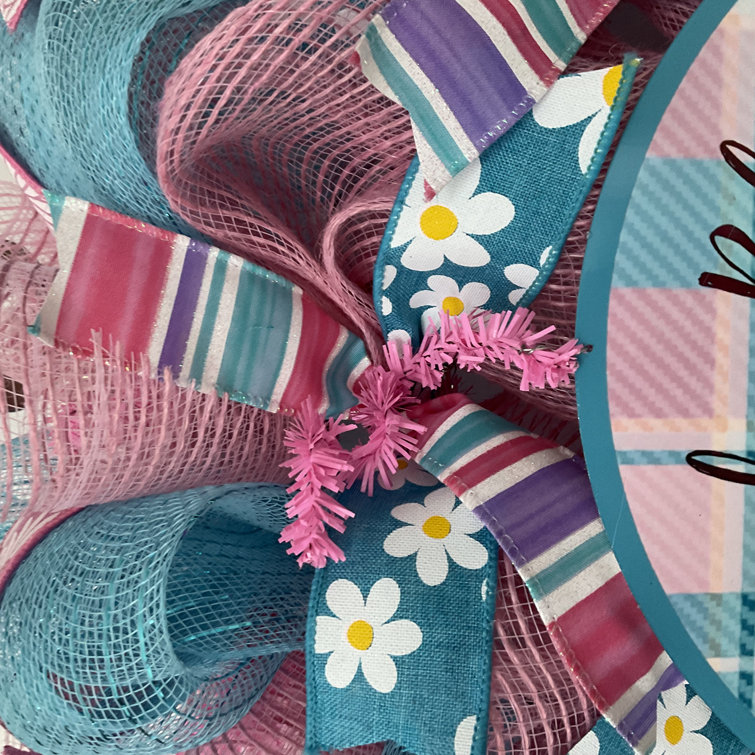 Canora Grey Spring Wreath Turquoise and Pink Floral Watering Can | Wayfair