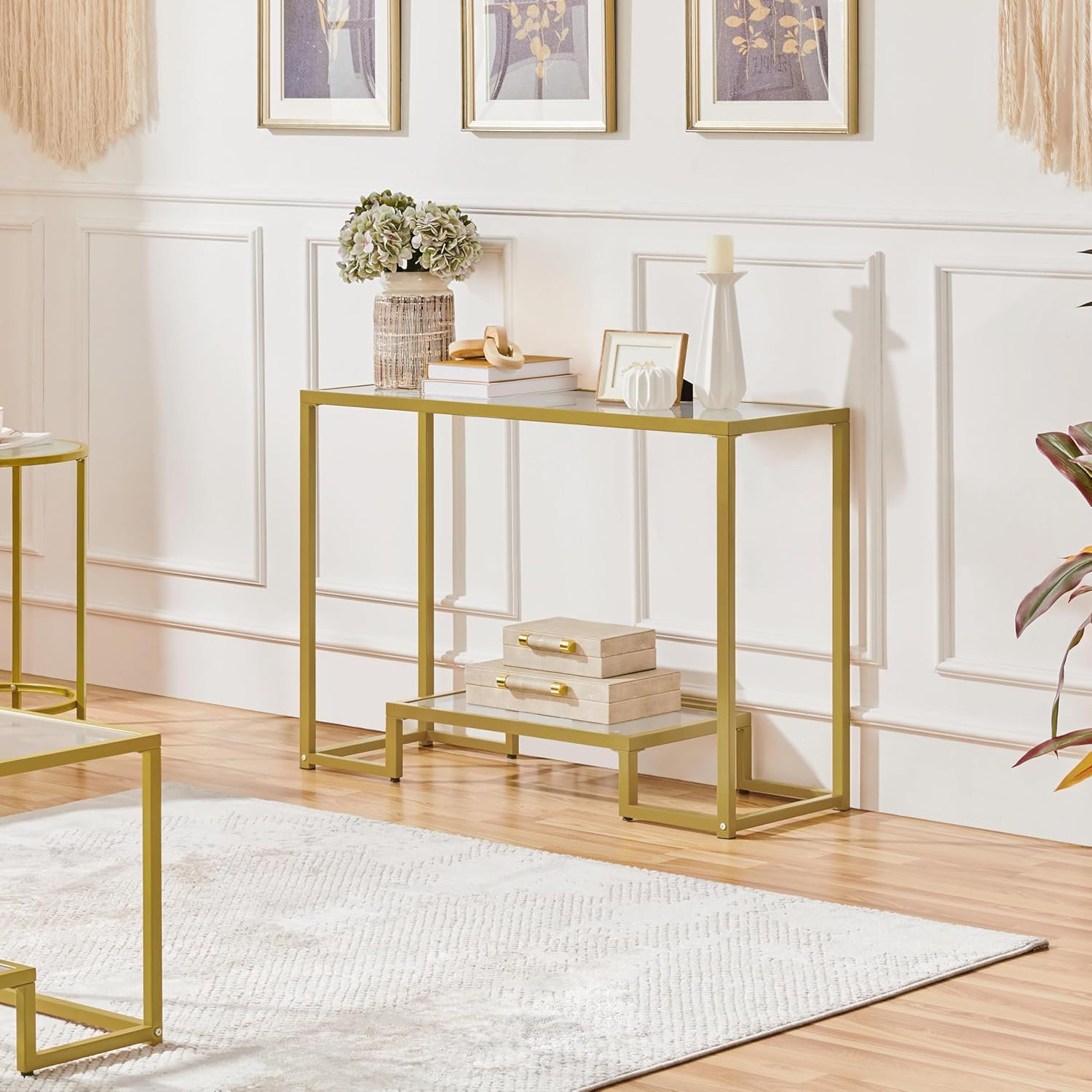 Mercer41 42 Inch Console Table, Tempered Glass Entryway Table, Narrow ...