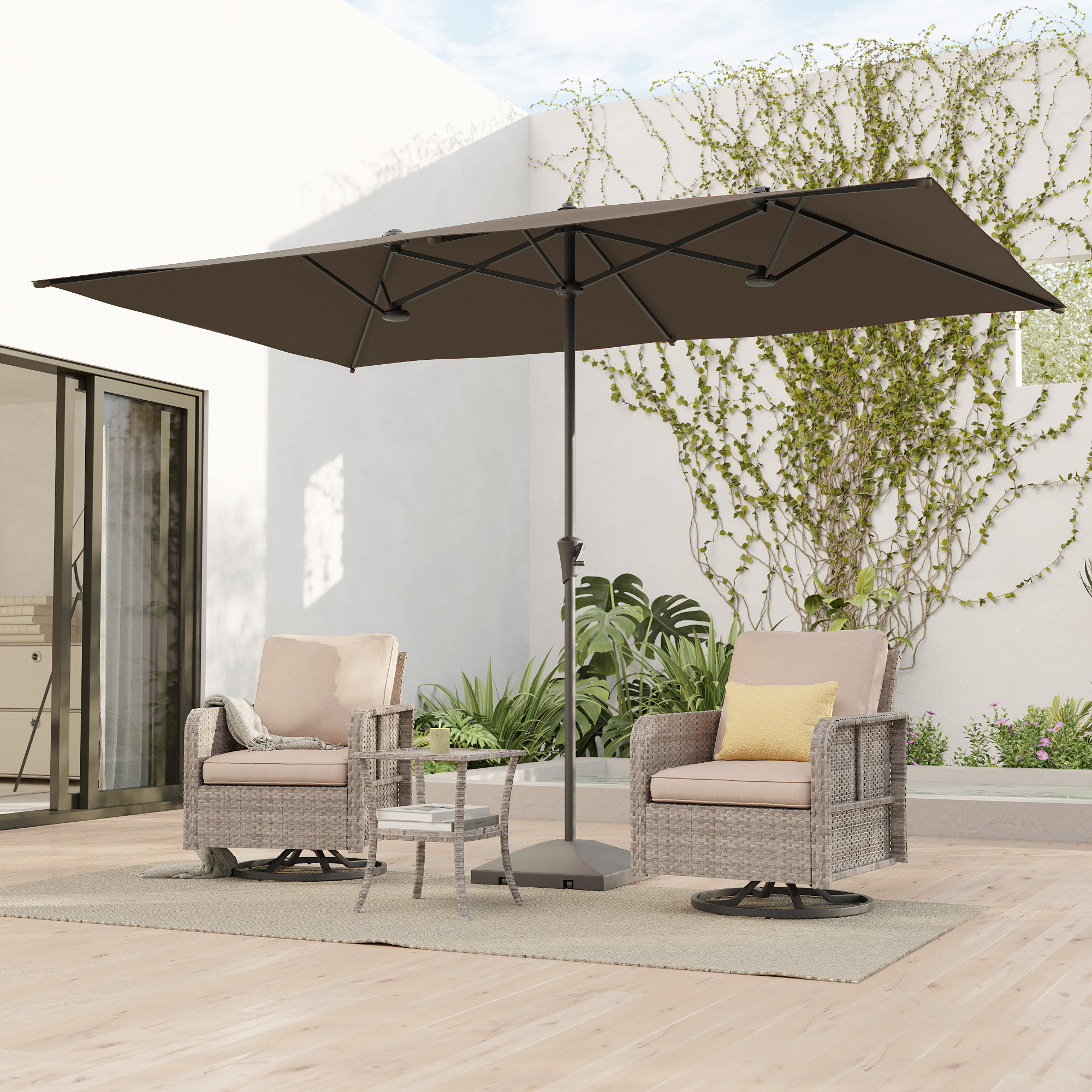 Ebern Designs Parasol de patio à double face 10 x 6,5 pi, parapluie de ...