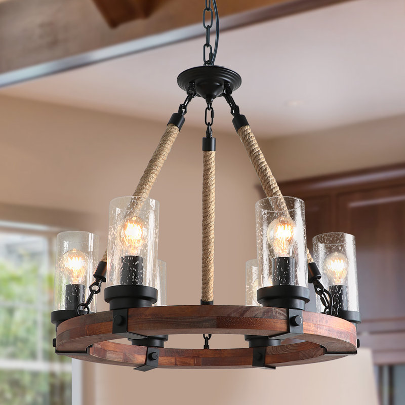 Breakwater Bay Zora 6 Light Farmhouse Chandelier Wagon Wheel Chandelier ...